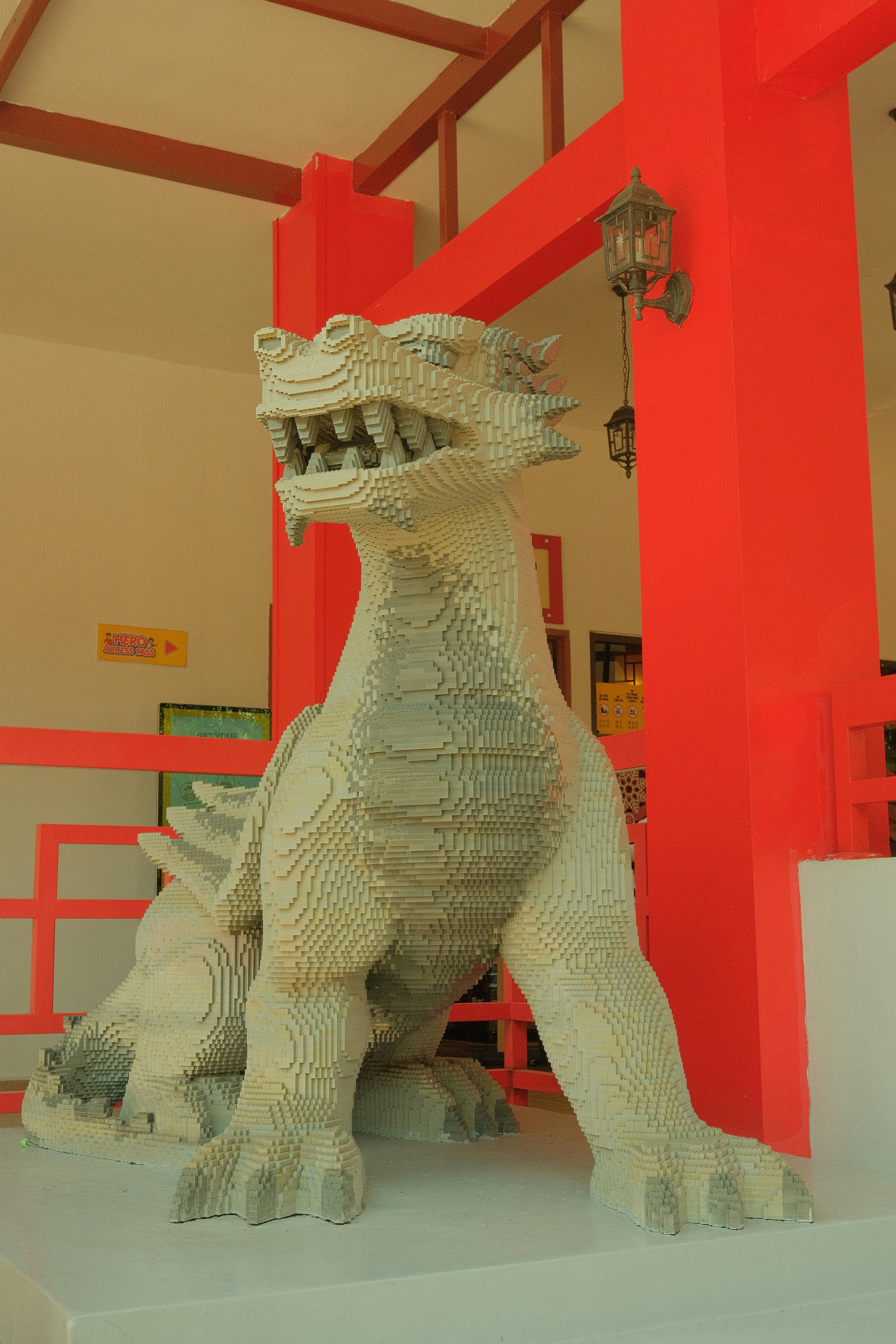 Lego Dragon Guardian in a Red-Wooden Atrium