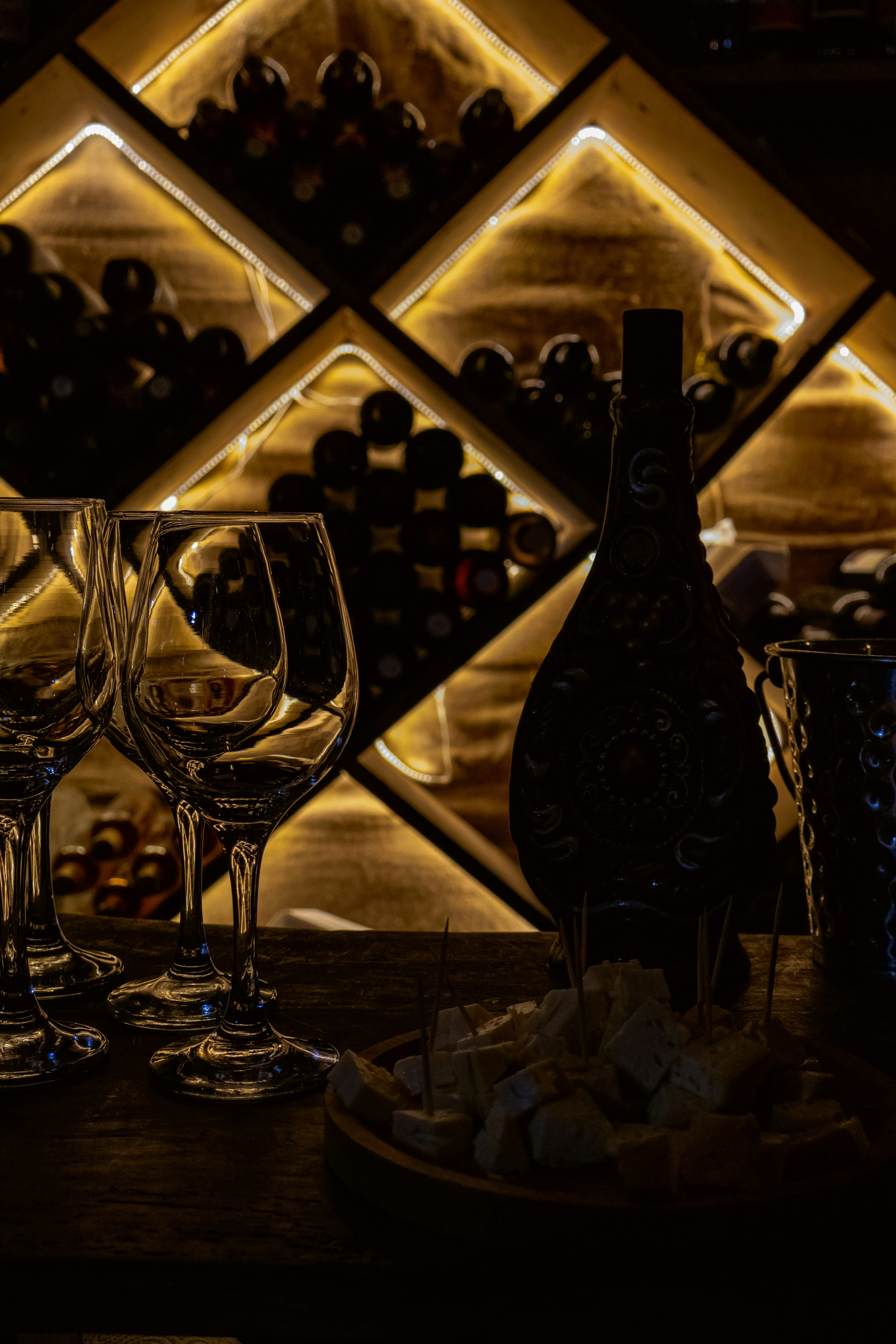 Wine Night at the Backlit Glass Diamond Wall