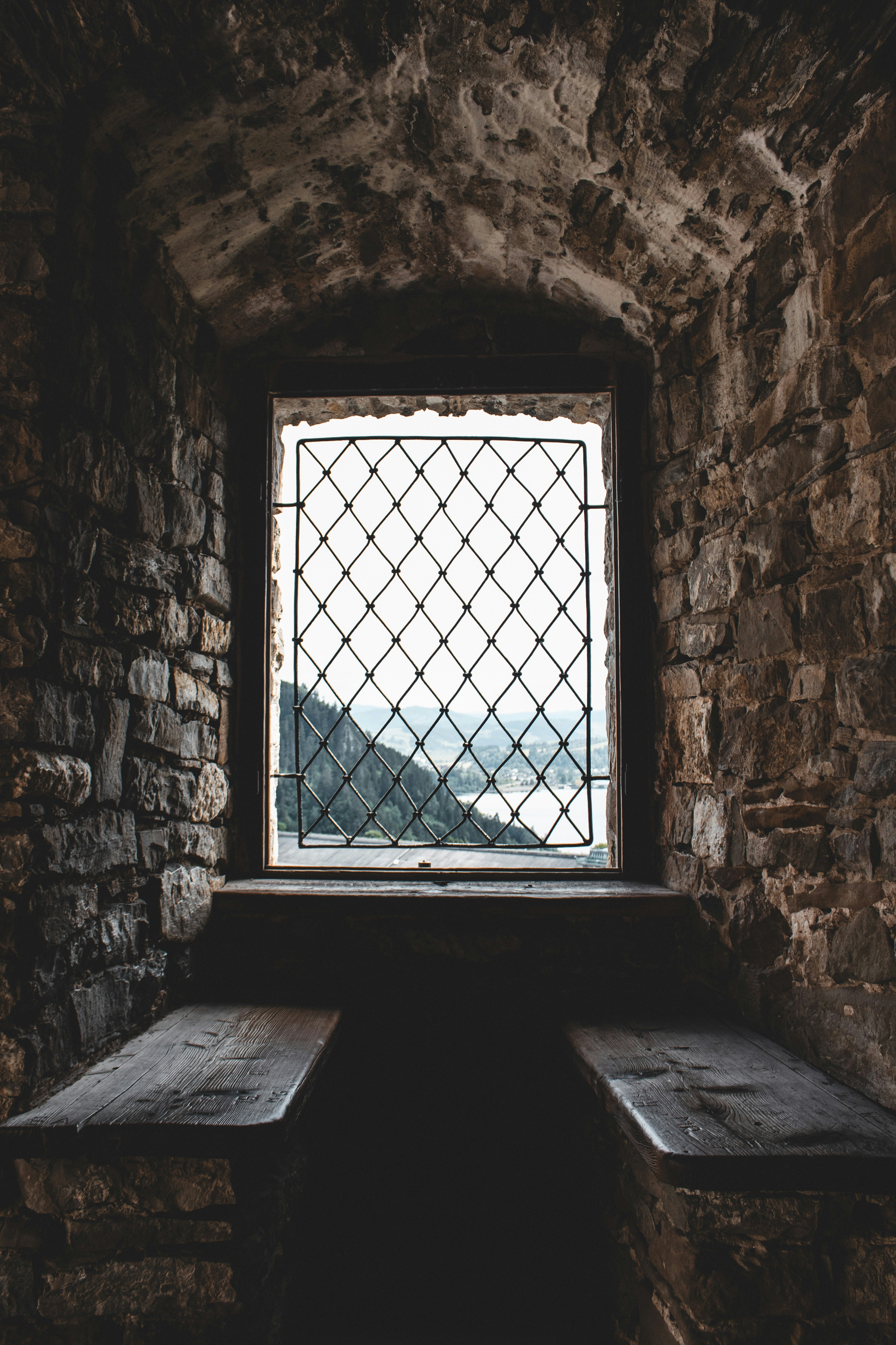 Stone-walled Nook with Mesh Window and Valley View