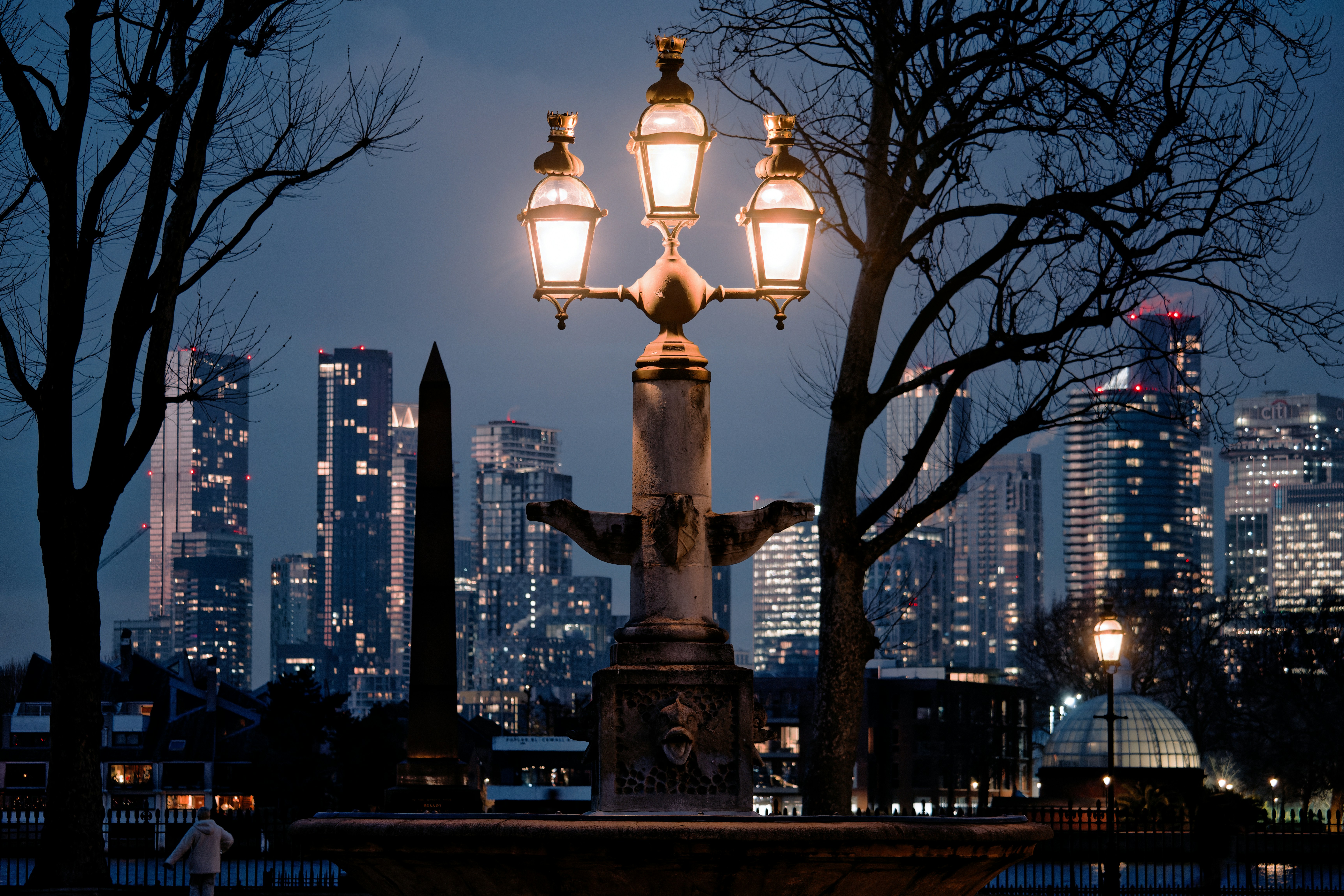 City Lights Crowned by a Regal Lamppost