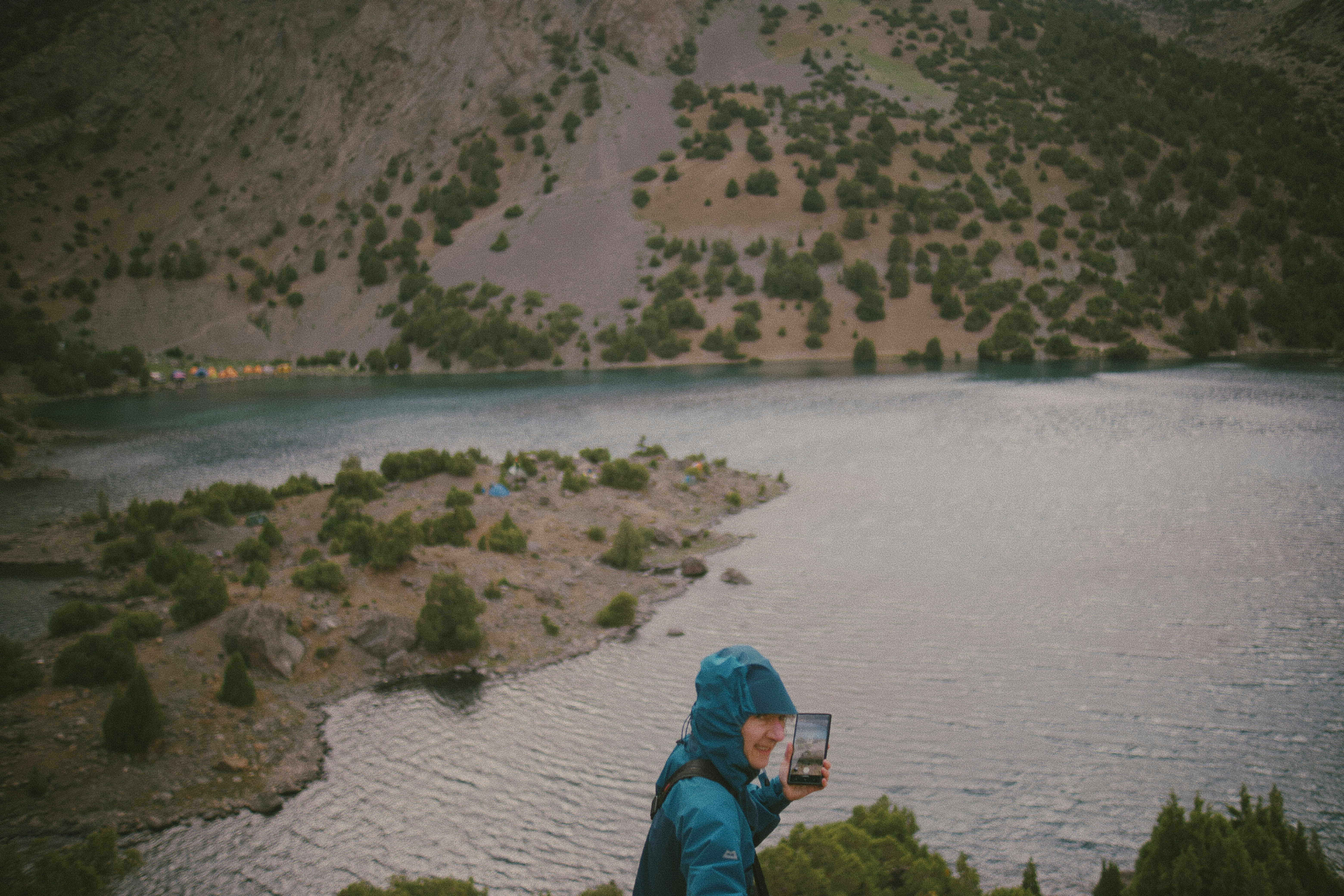 Blue-hooded Traveler at the Lake Edge