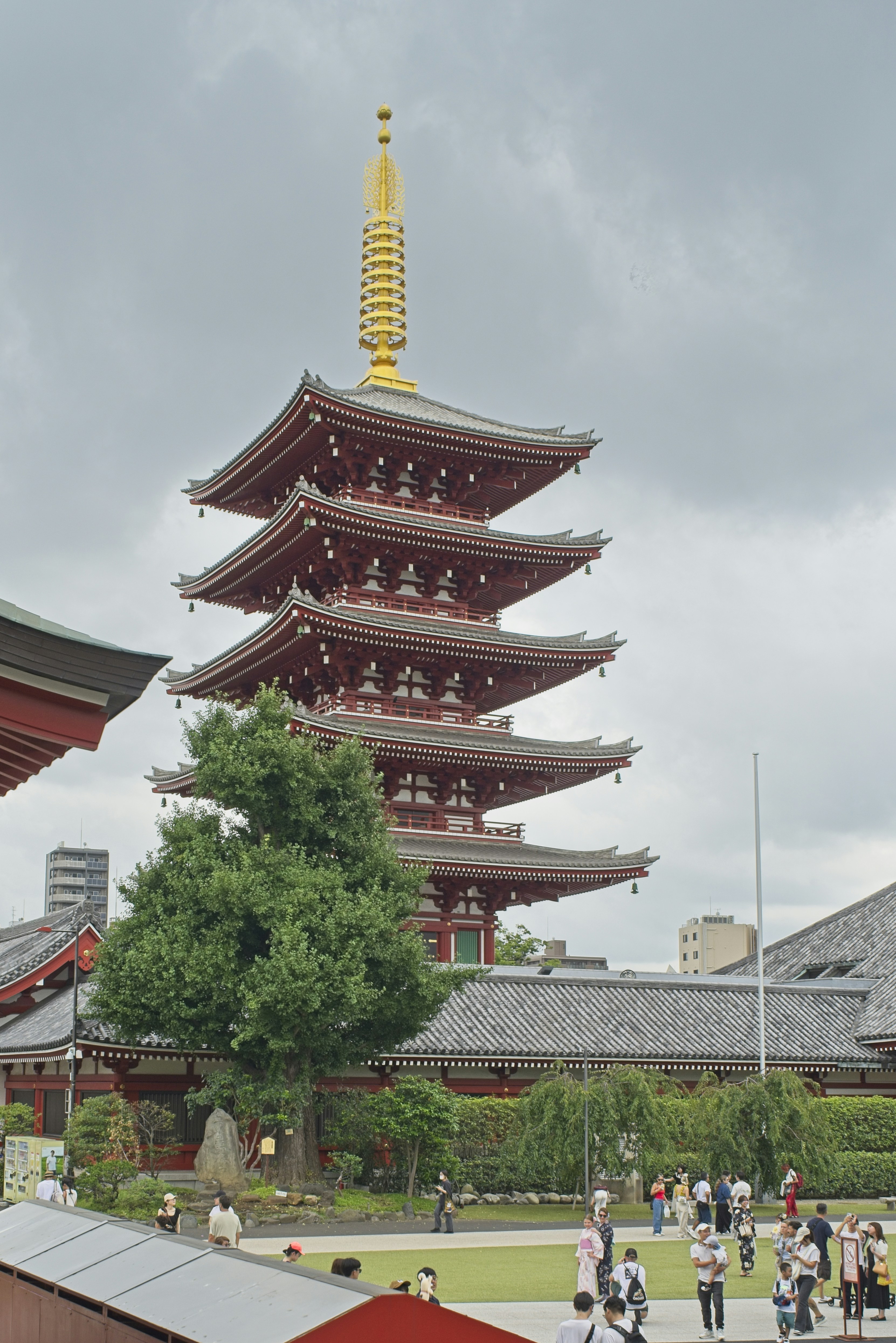 Red Lanterned Wisdom: A Five-Tier Pagoda Reaches Toward the Sky