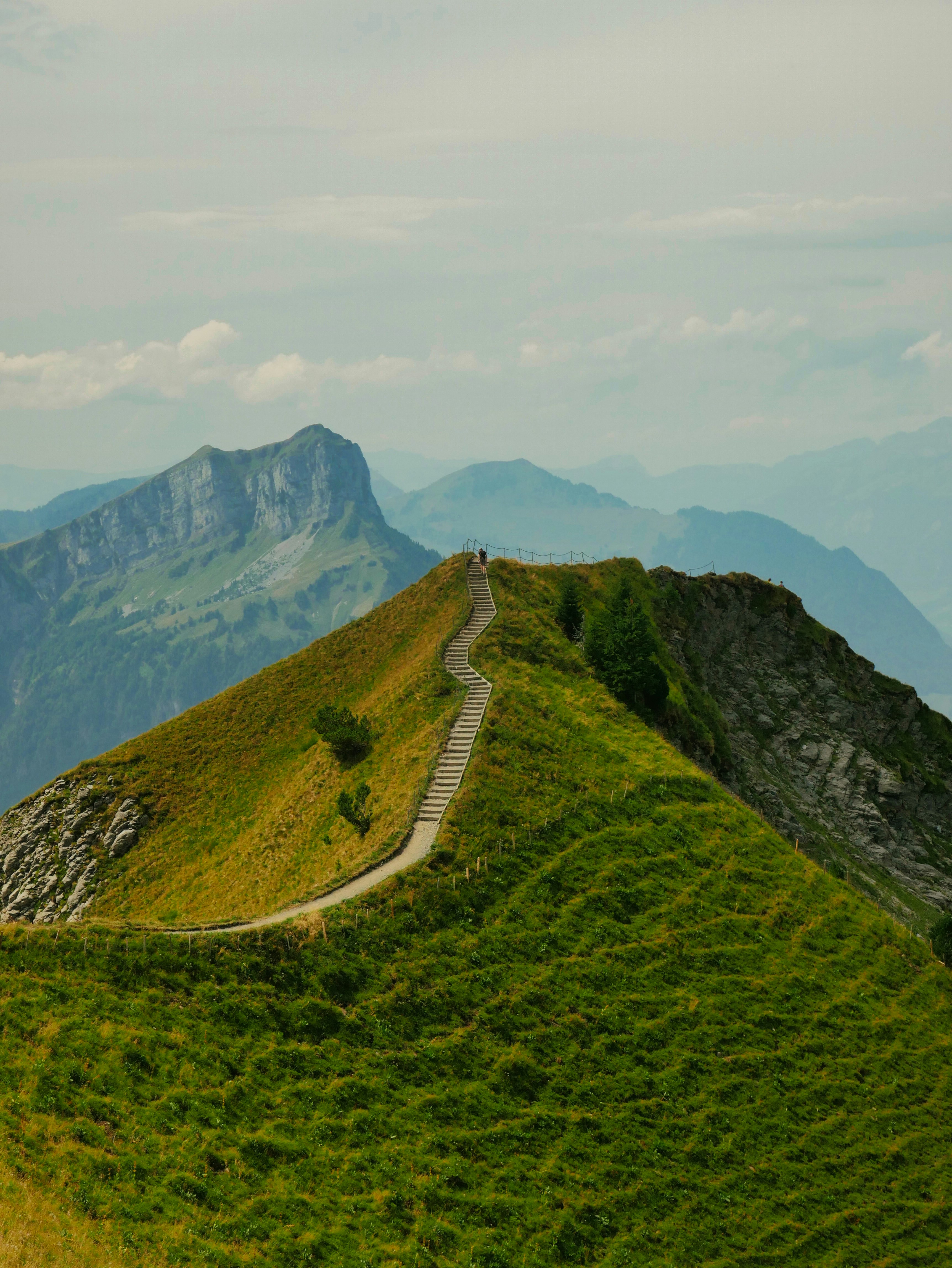 Staircase to the Crest: A mountain path winding along the summit