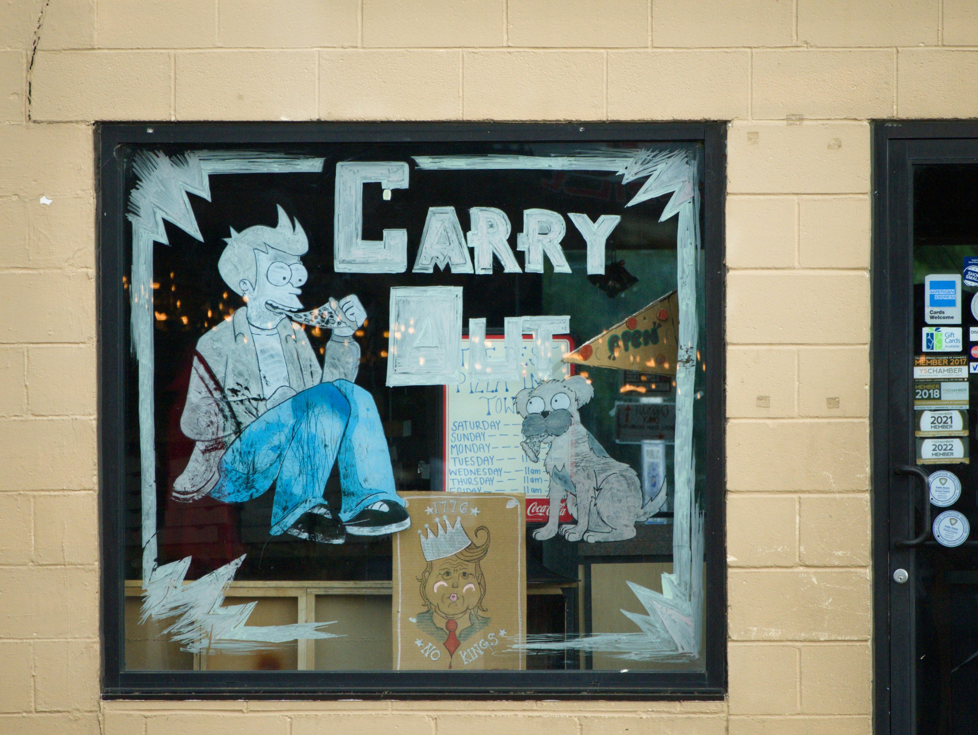 Cartoon Characters on a Painted Shop Window