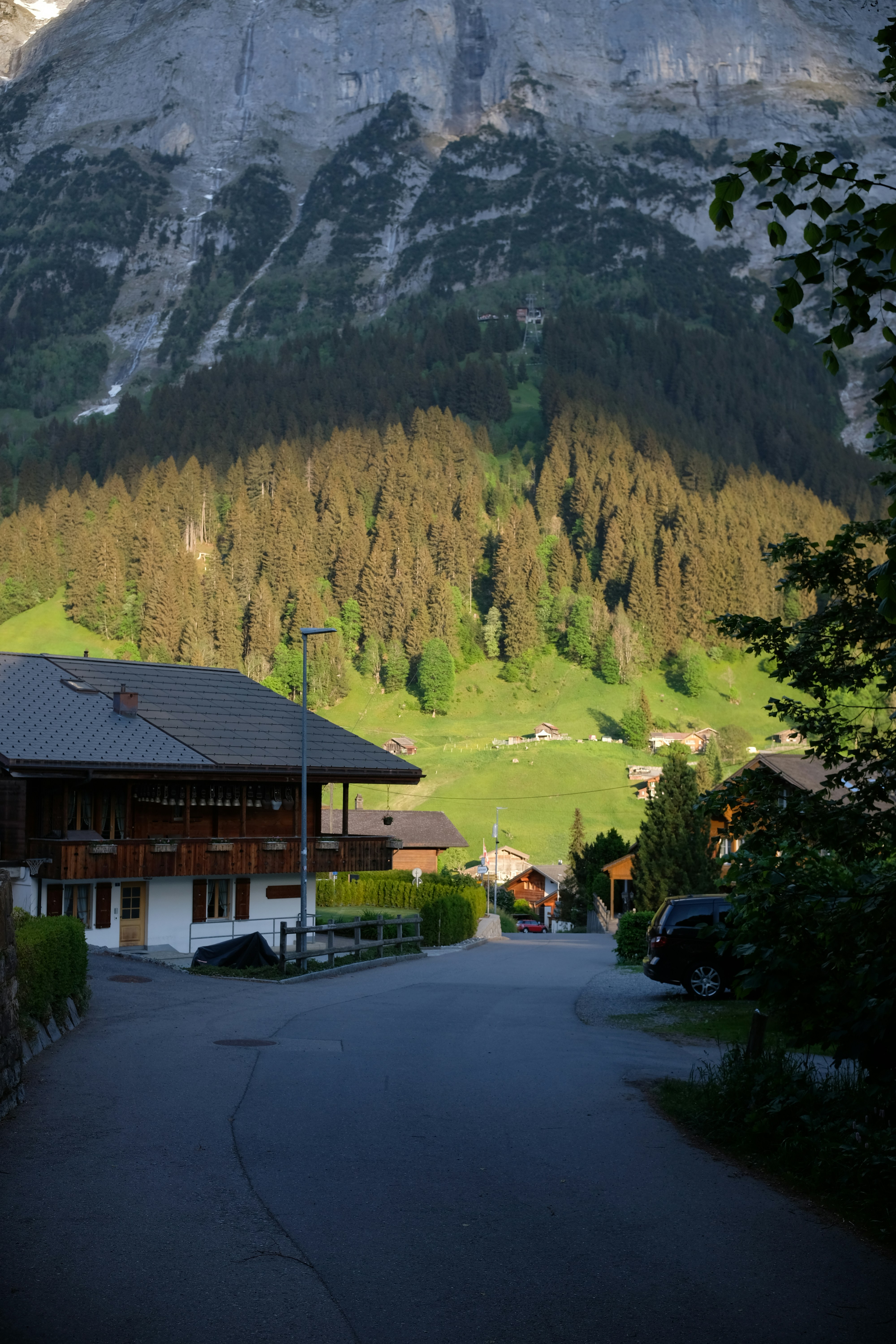 Mountain Village Street Basking in Golden Hour