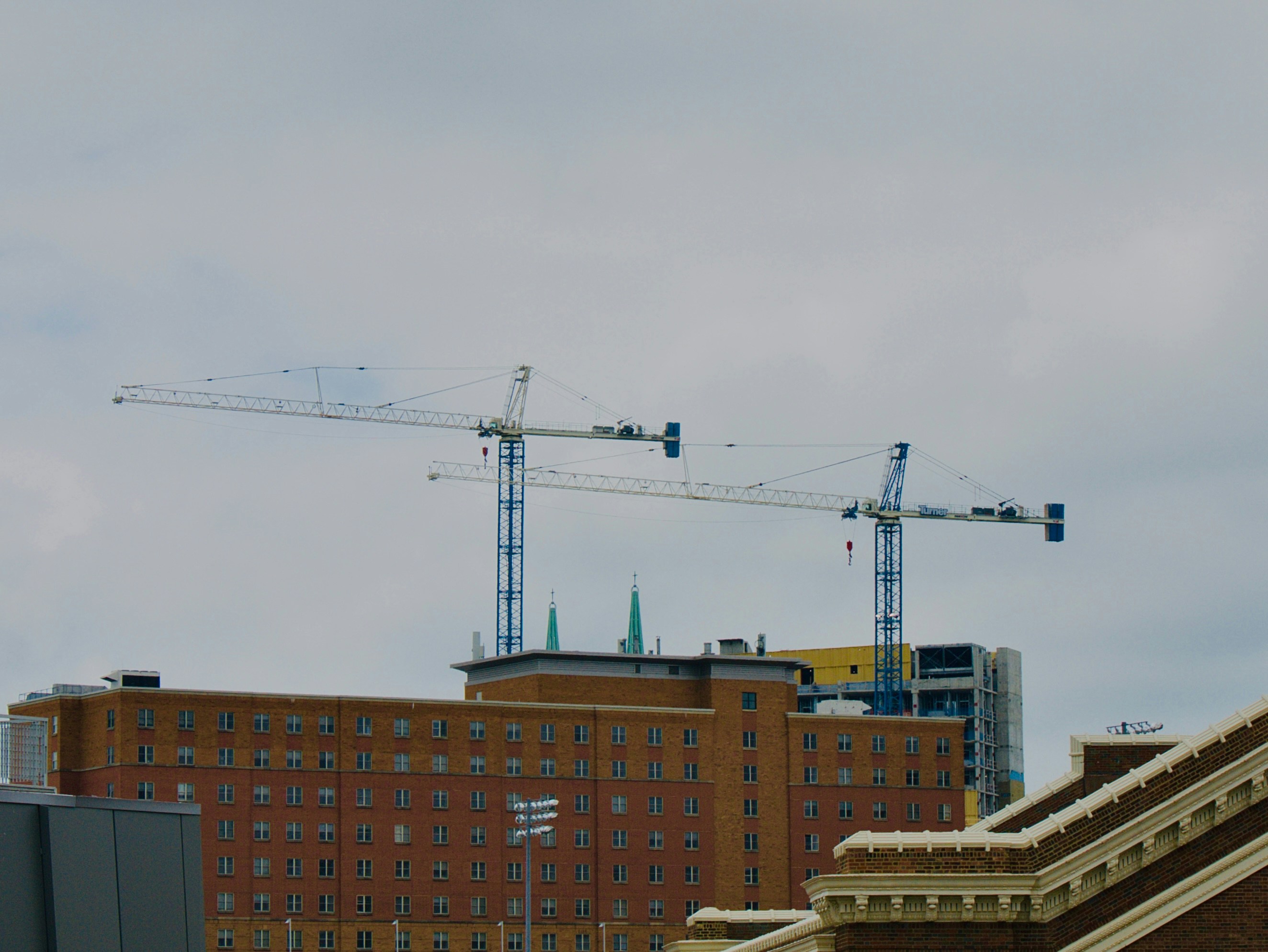 Crane Gladiators over a Brick Frontier