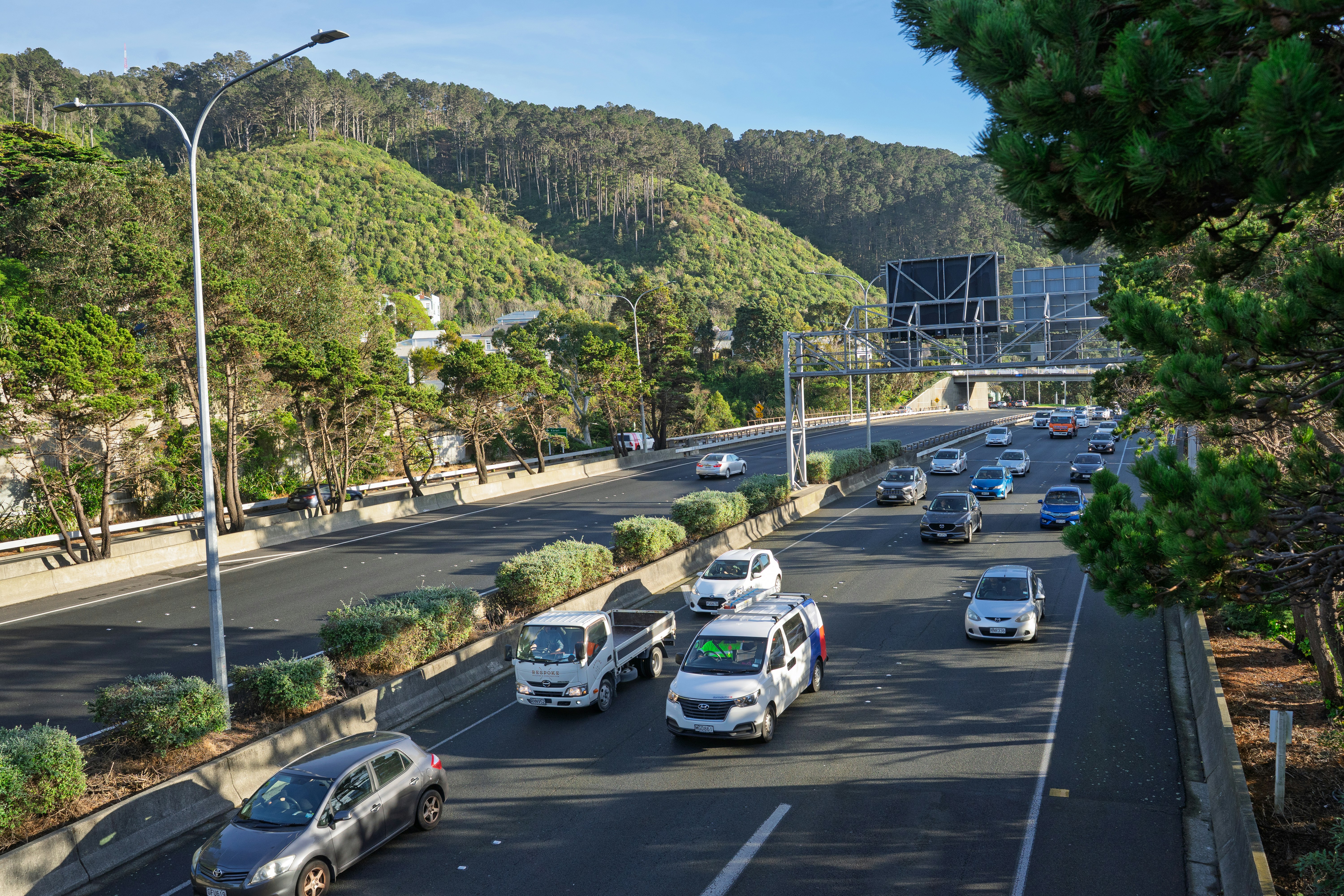 Rush Hour Overpass: Cars Thread the Golden Highway
