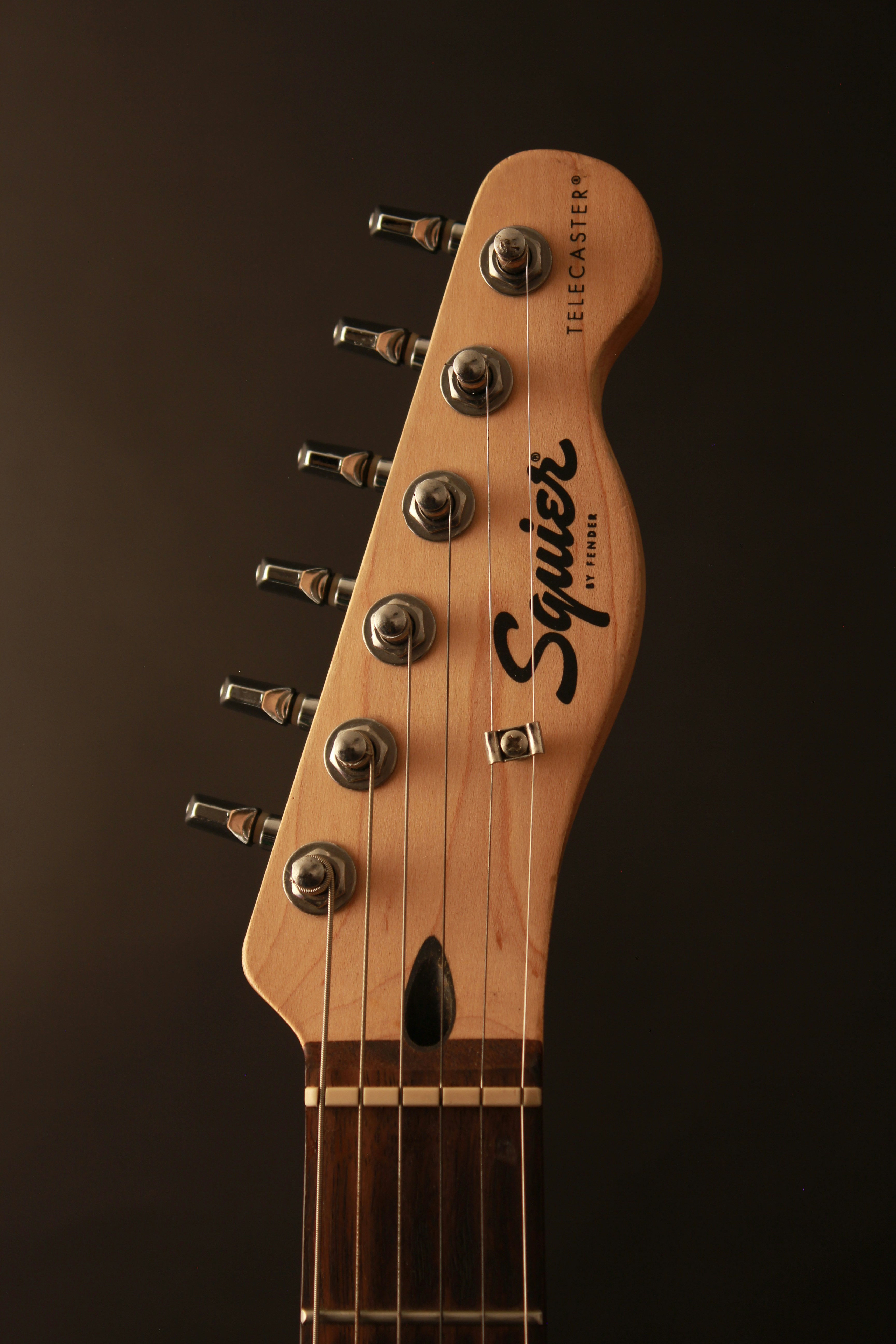Strings in Focus: A Sidelit Fender Headstock Portrait