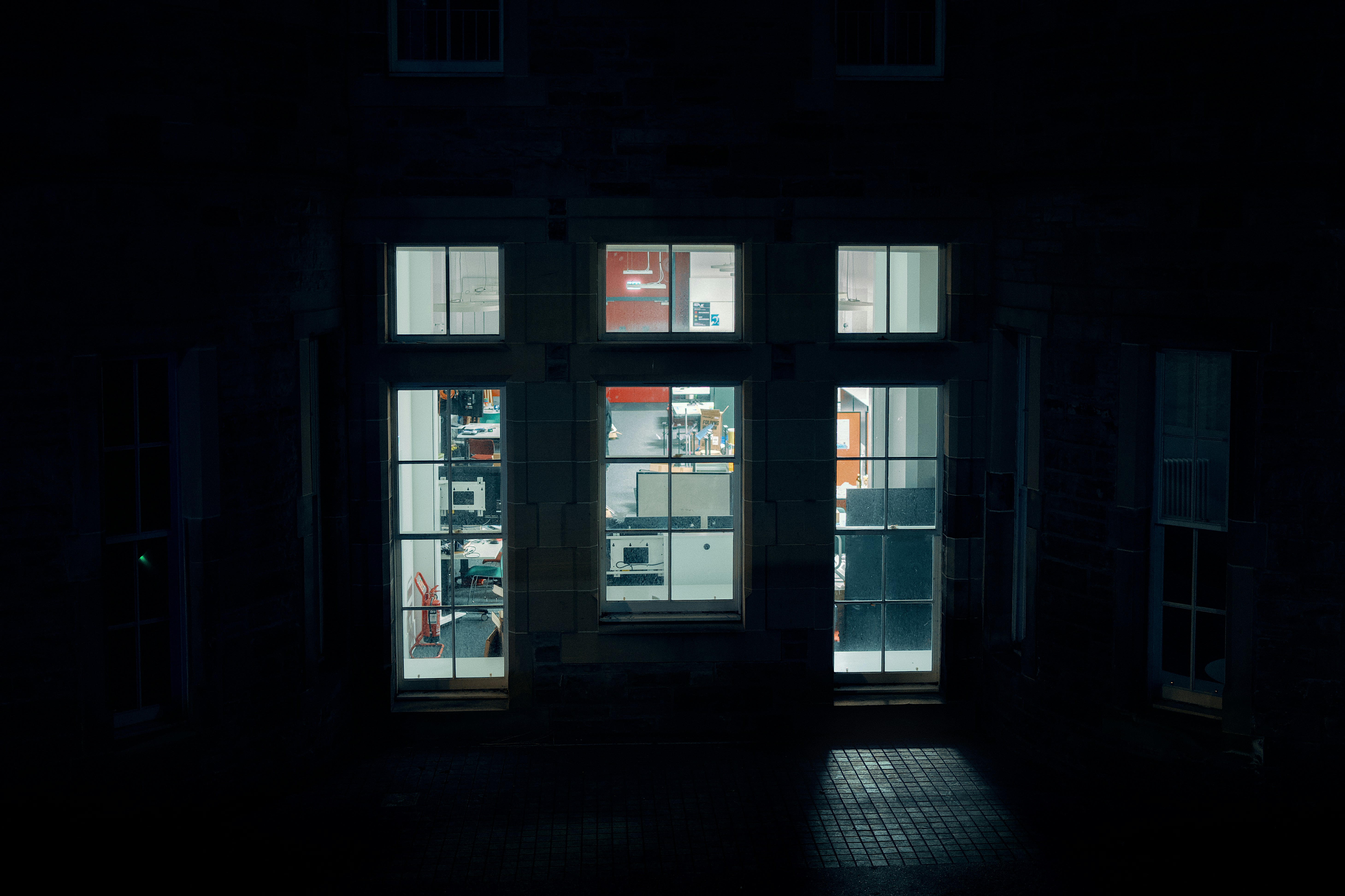 Lighted Office Windows: A Quiet Night in the Courtyard