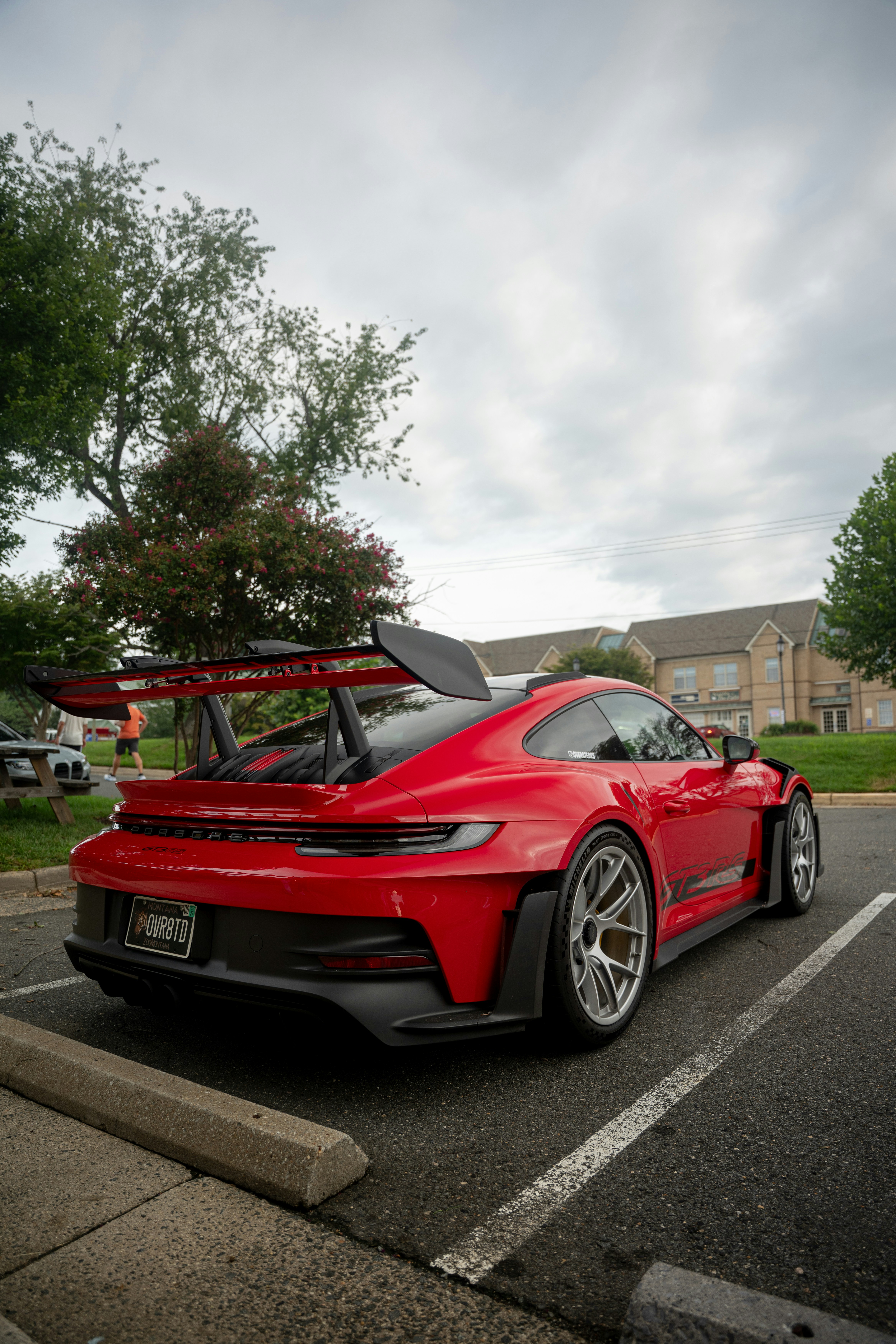 Red Porsche Stance: A Parking Lot Portrait of Power