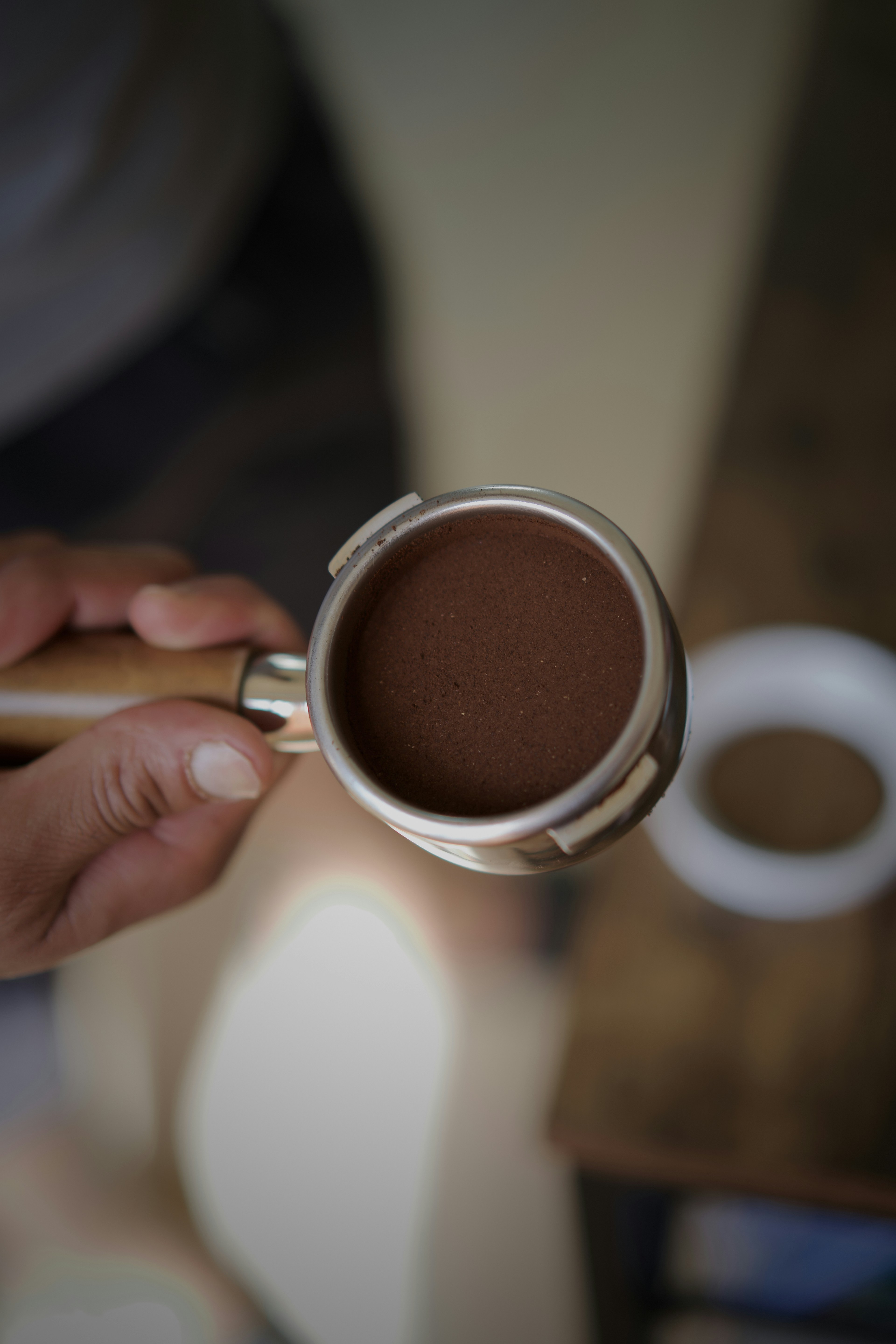 Top-View Espresso Ritual: Handcrafting a Cup of Richness