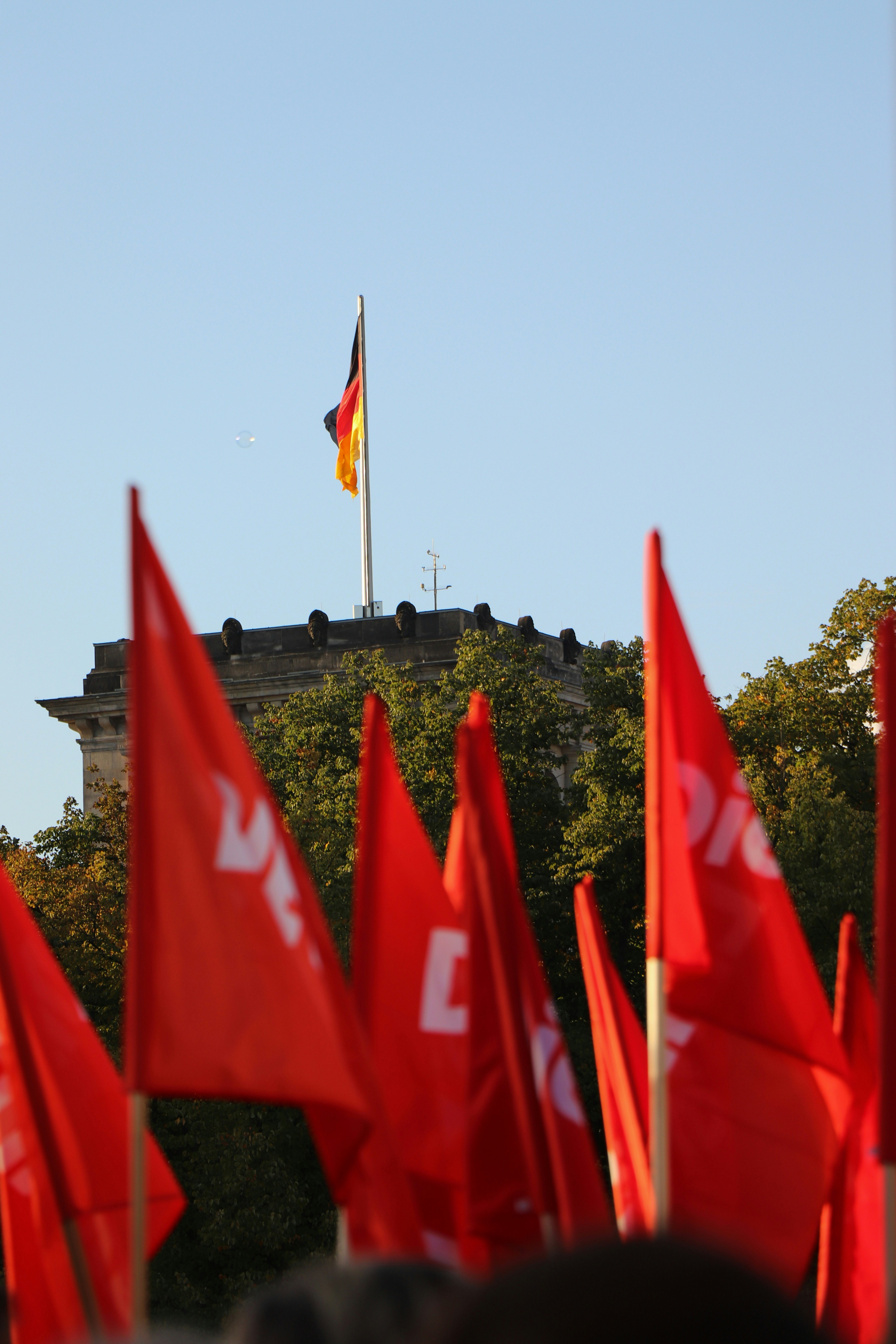 Flag Parade Under a Flag-Laden Skyline