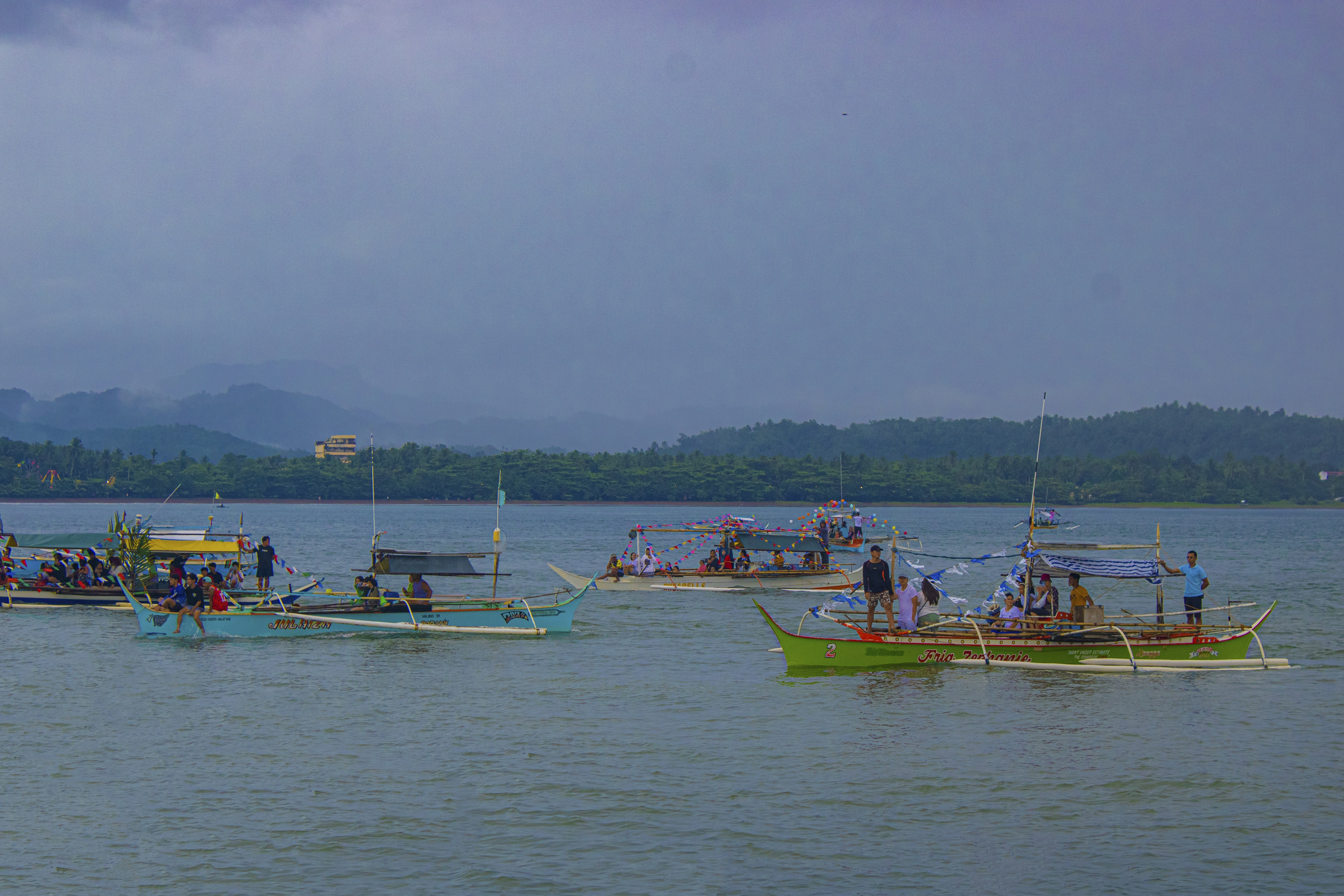 Boats at Distant Shore: A Calm Sea Market Scene
