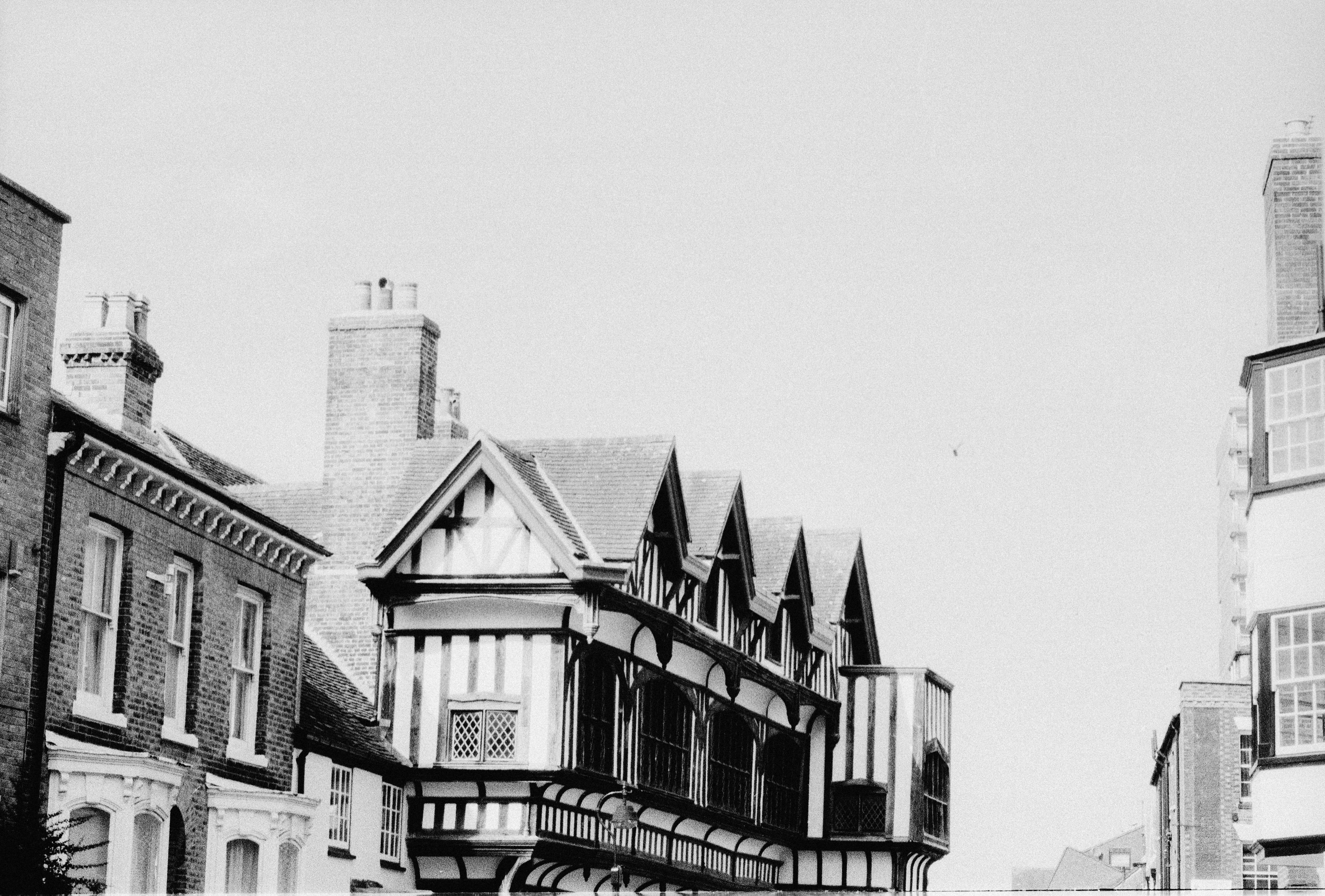 Timbered Gables Under a Slate Sky