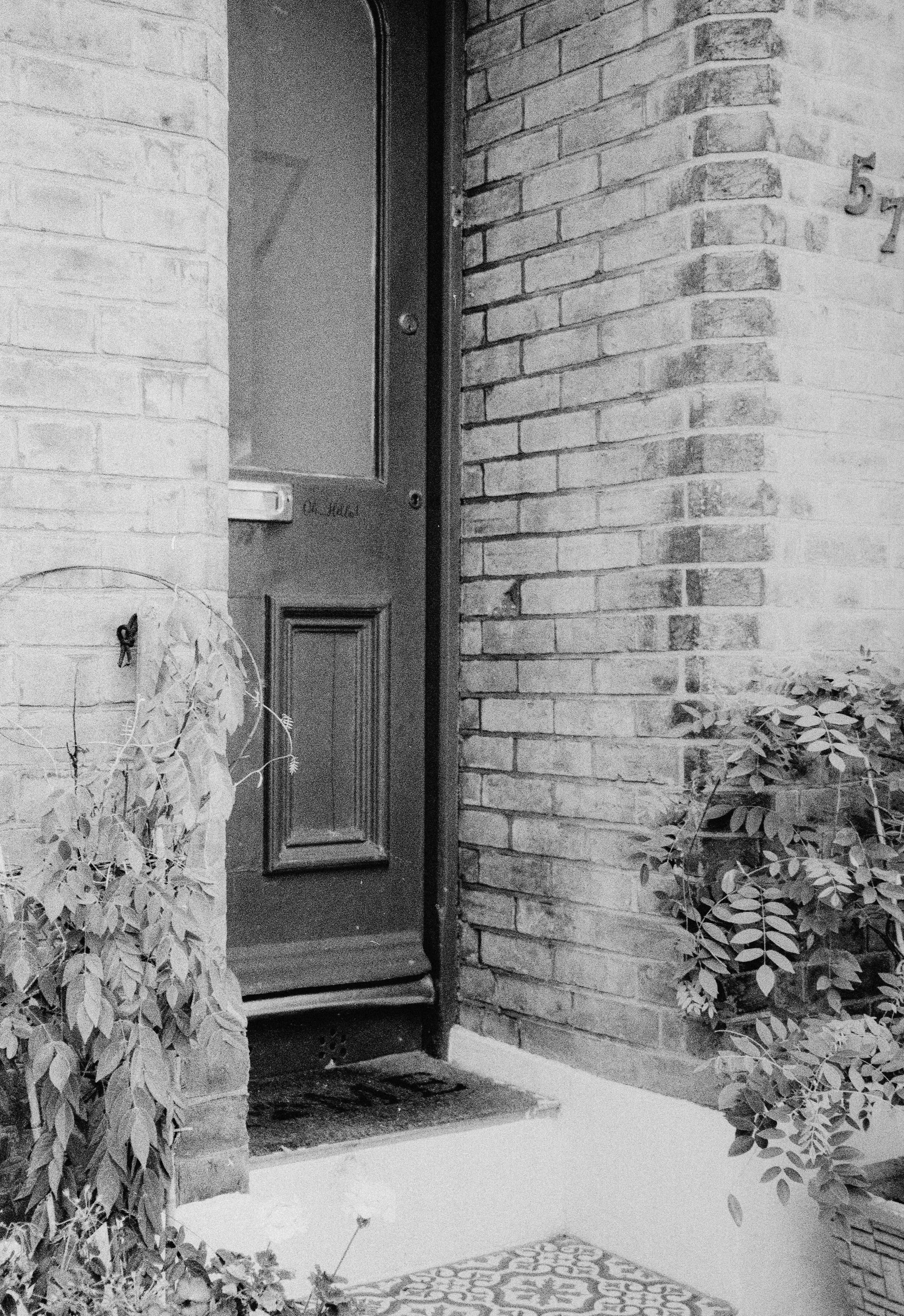 Weathered Entry: A Quiet Doorway Framed by Ivy
