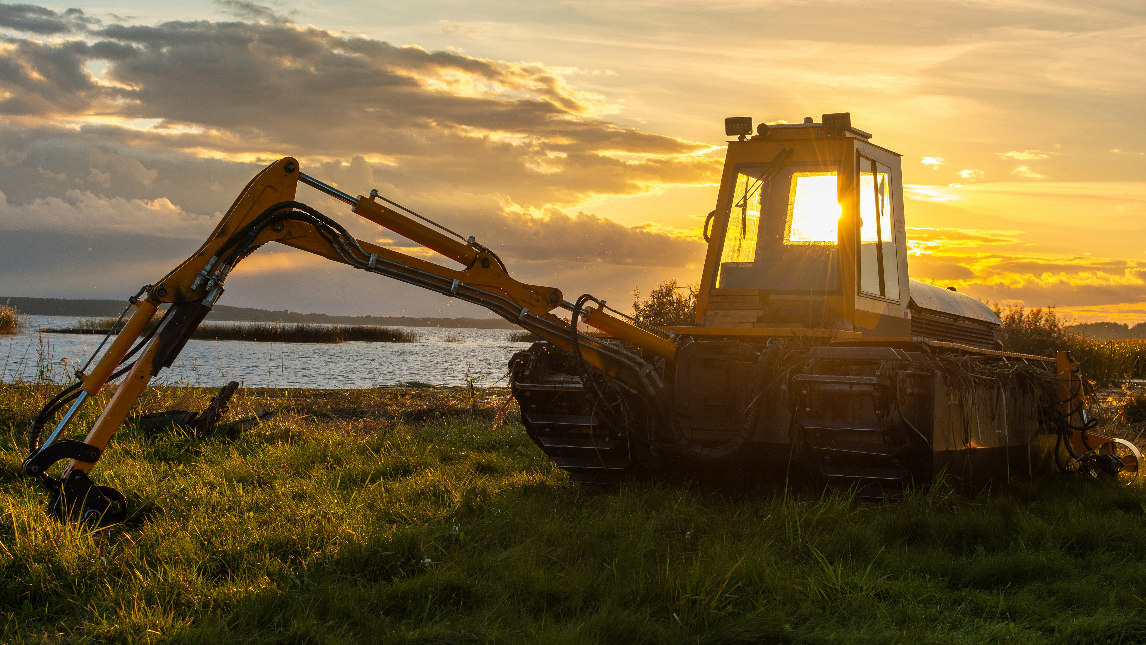 Sunlit Excavator at Golden Hour