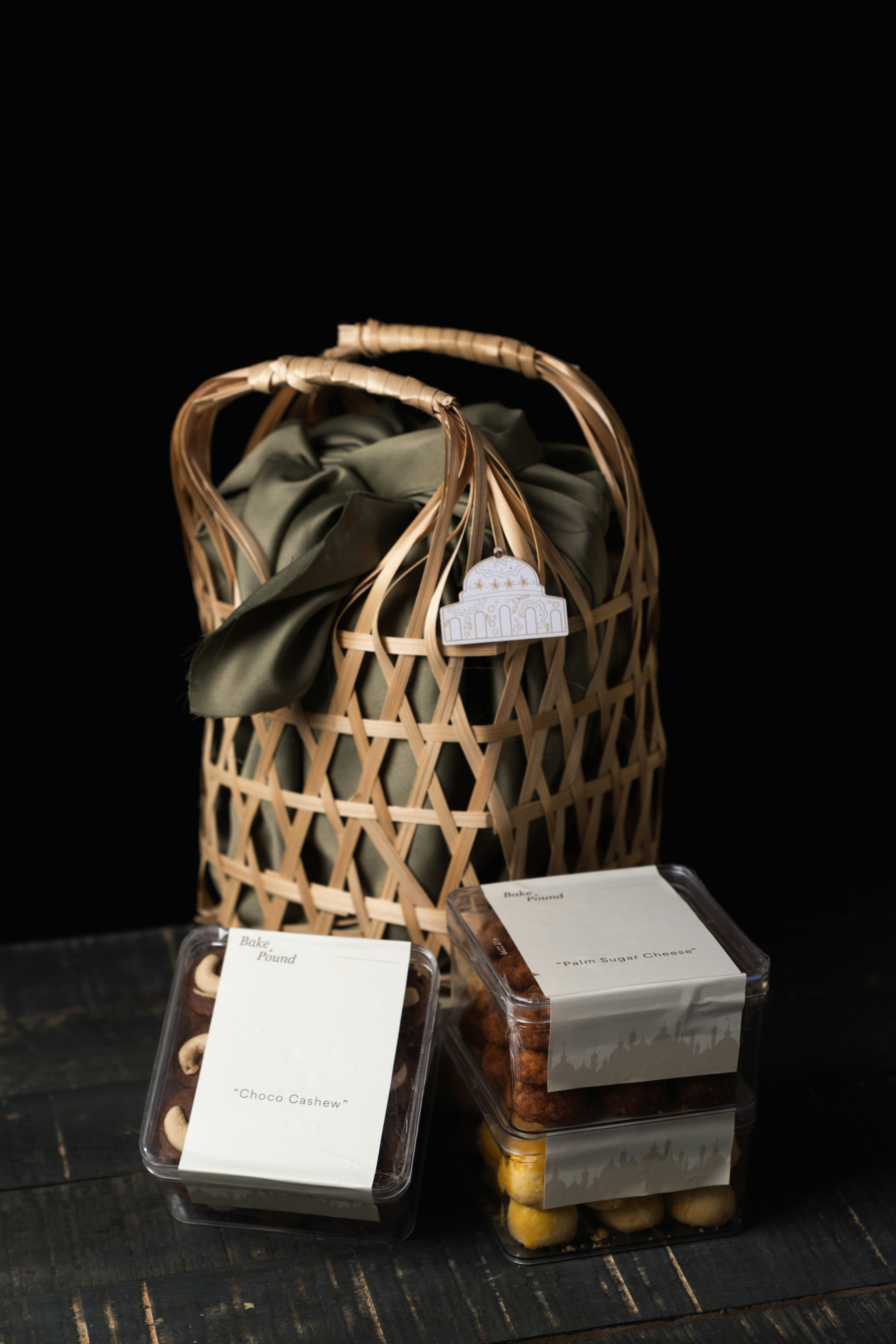 Basket of Treats in Focus: Dark Backdrop, Warm Candied Light