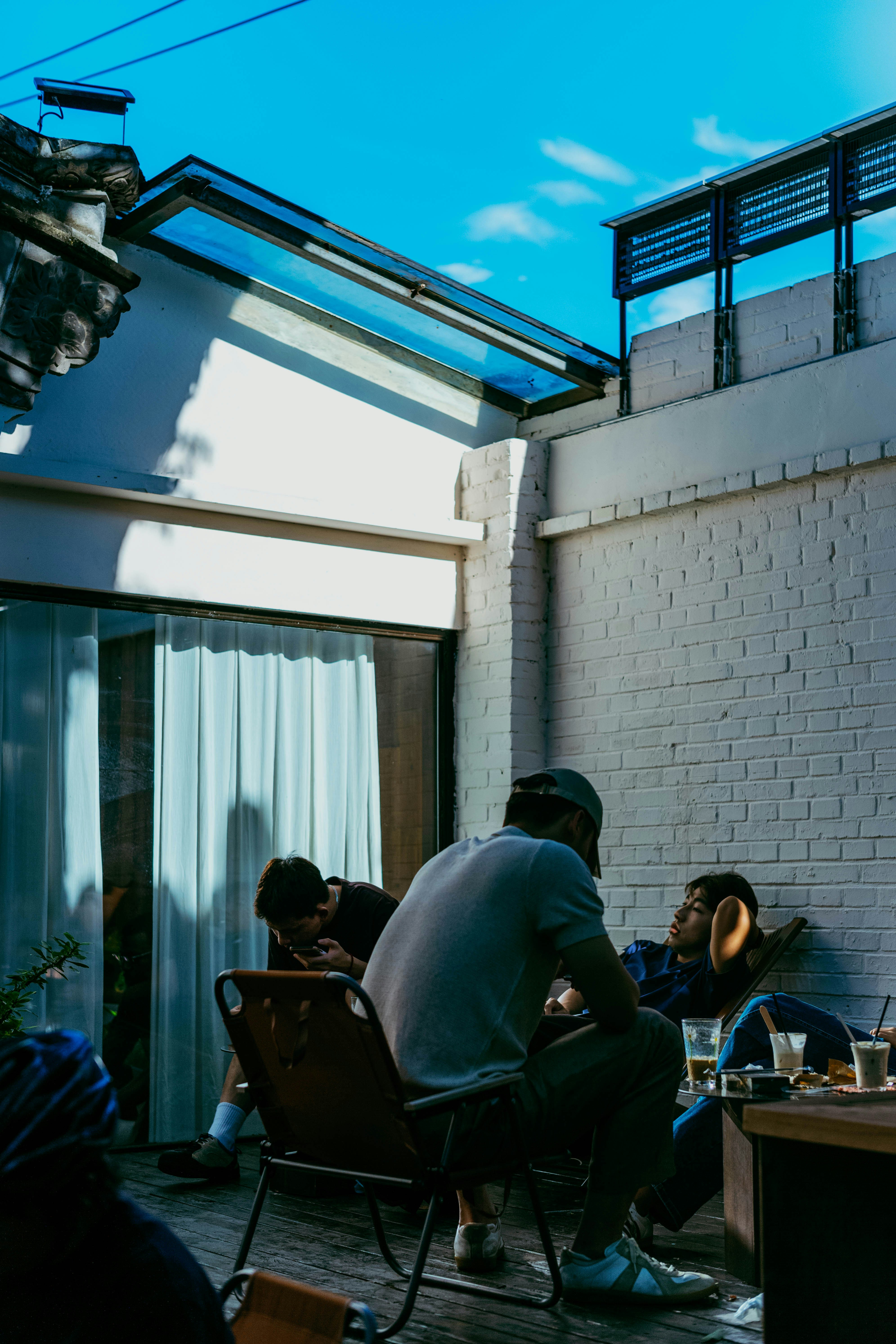 Backyard Gathering under a Bright Blue Sky