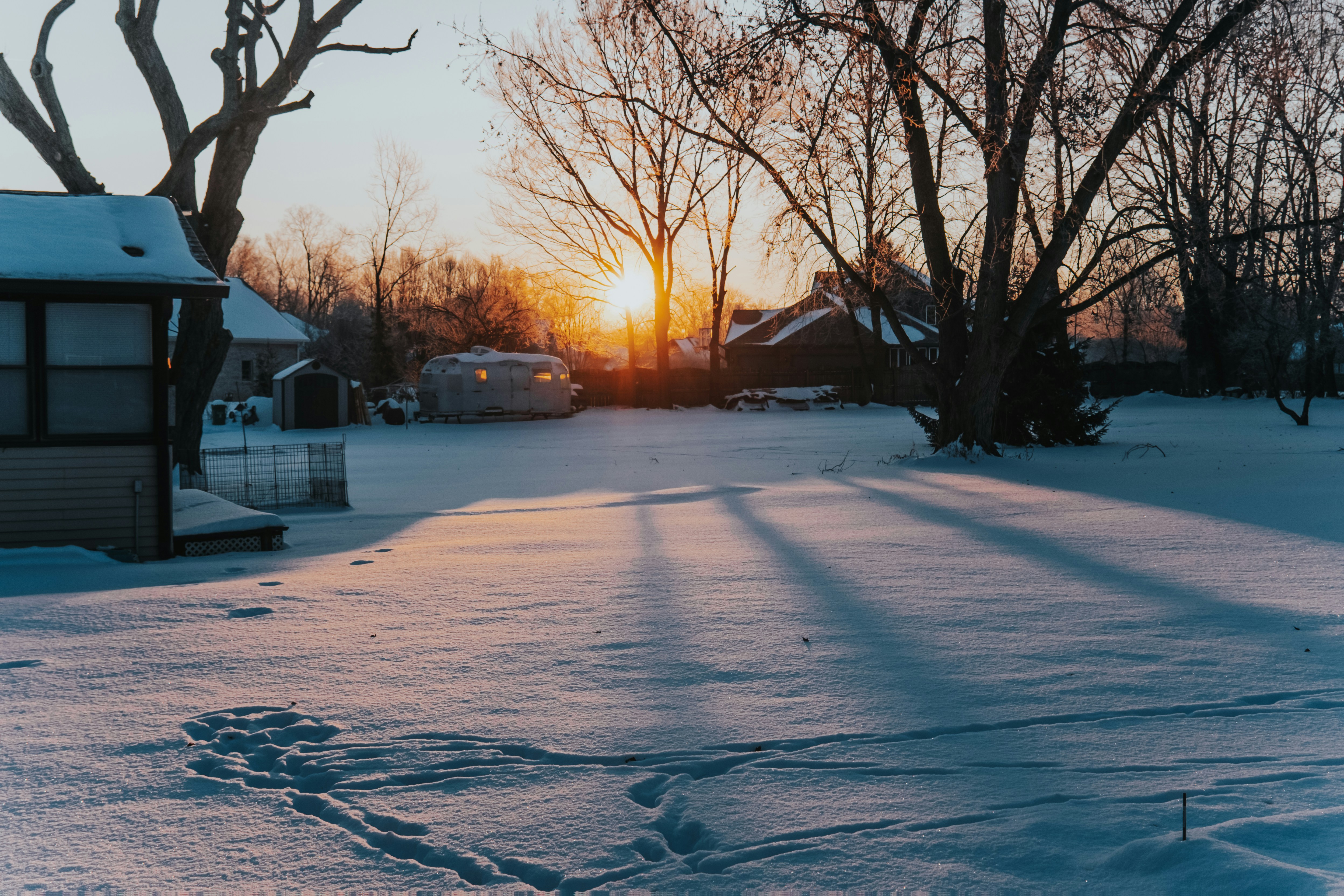 Sunrise Over Snow: Quiet Suburban Dawn