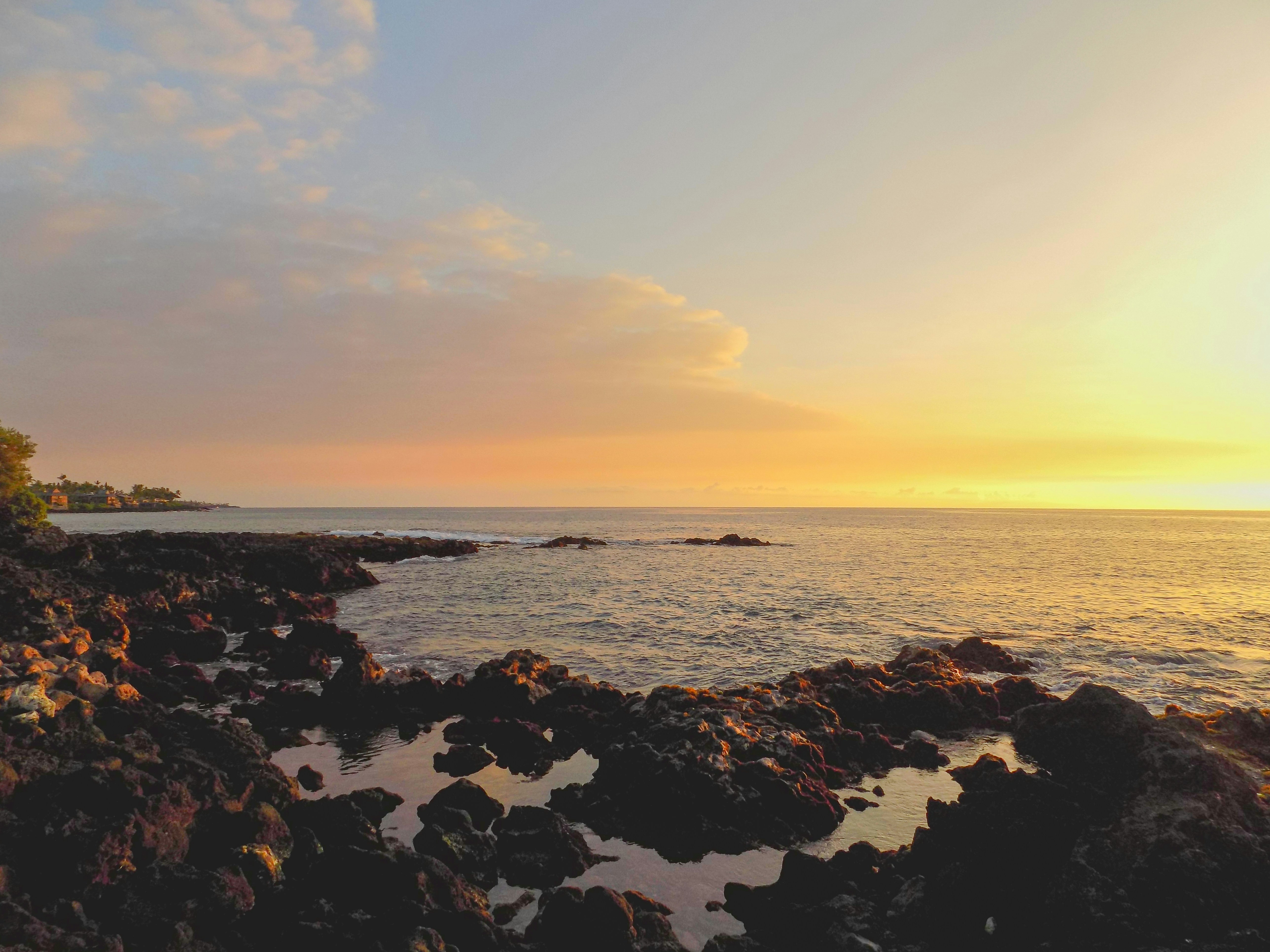 Golden Horizon over Lava-Rock Shore