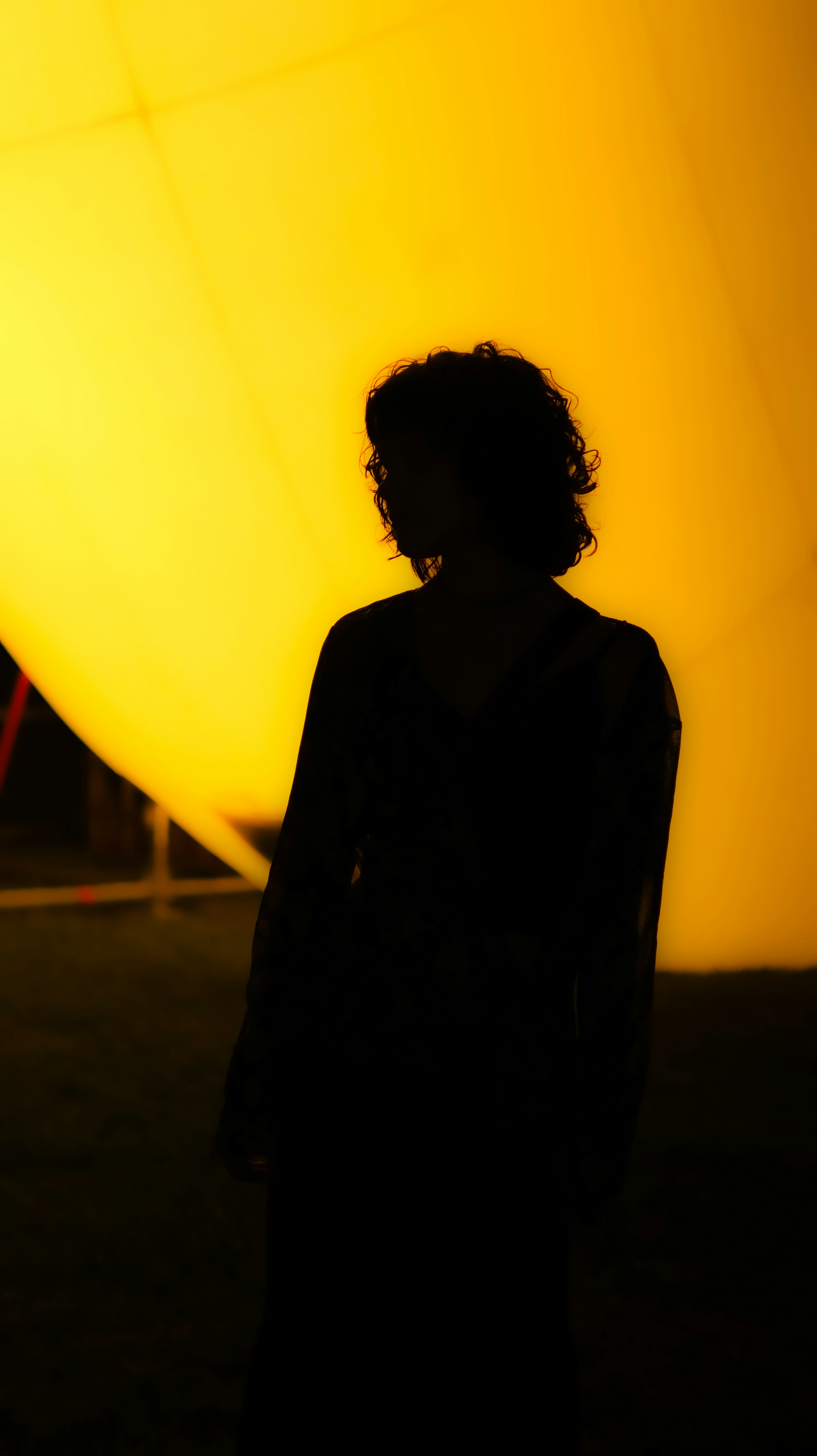 Silhouette Against a Looming Yellow Capsule