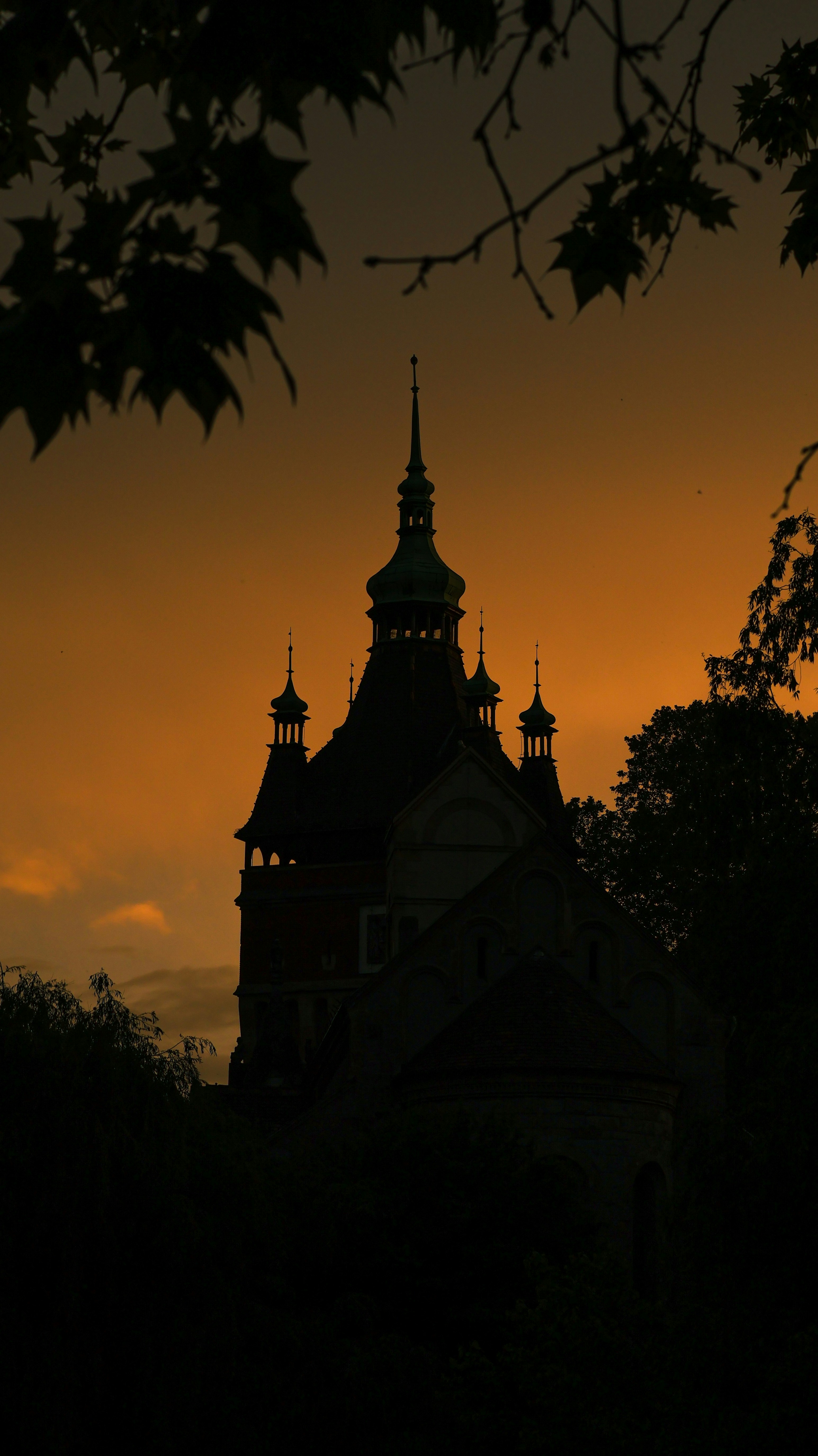 Silhouette of a Spired Cathedral at Golden Hour