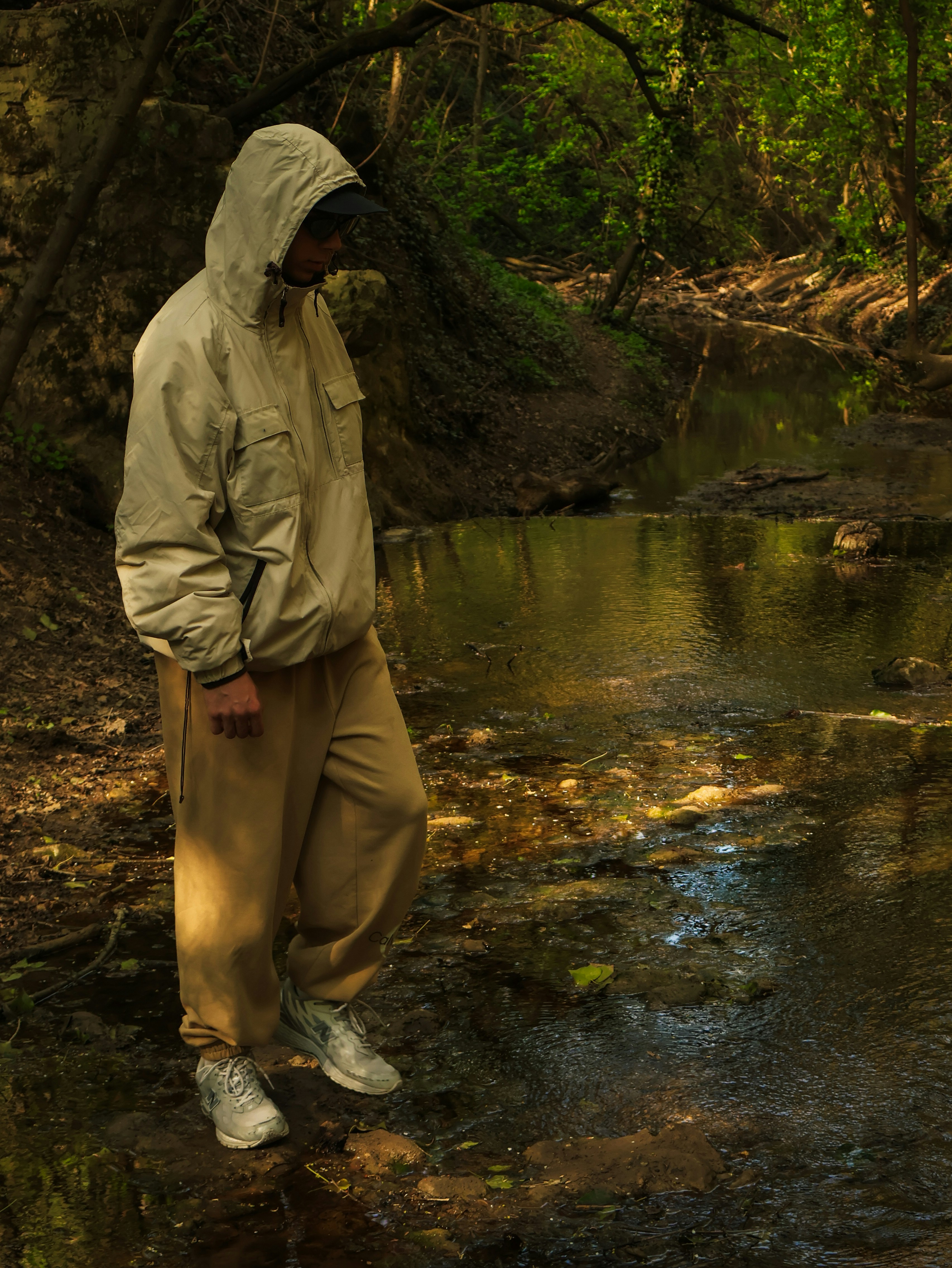 Hooded Wanderer on a Quiet Creek Bed