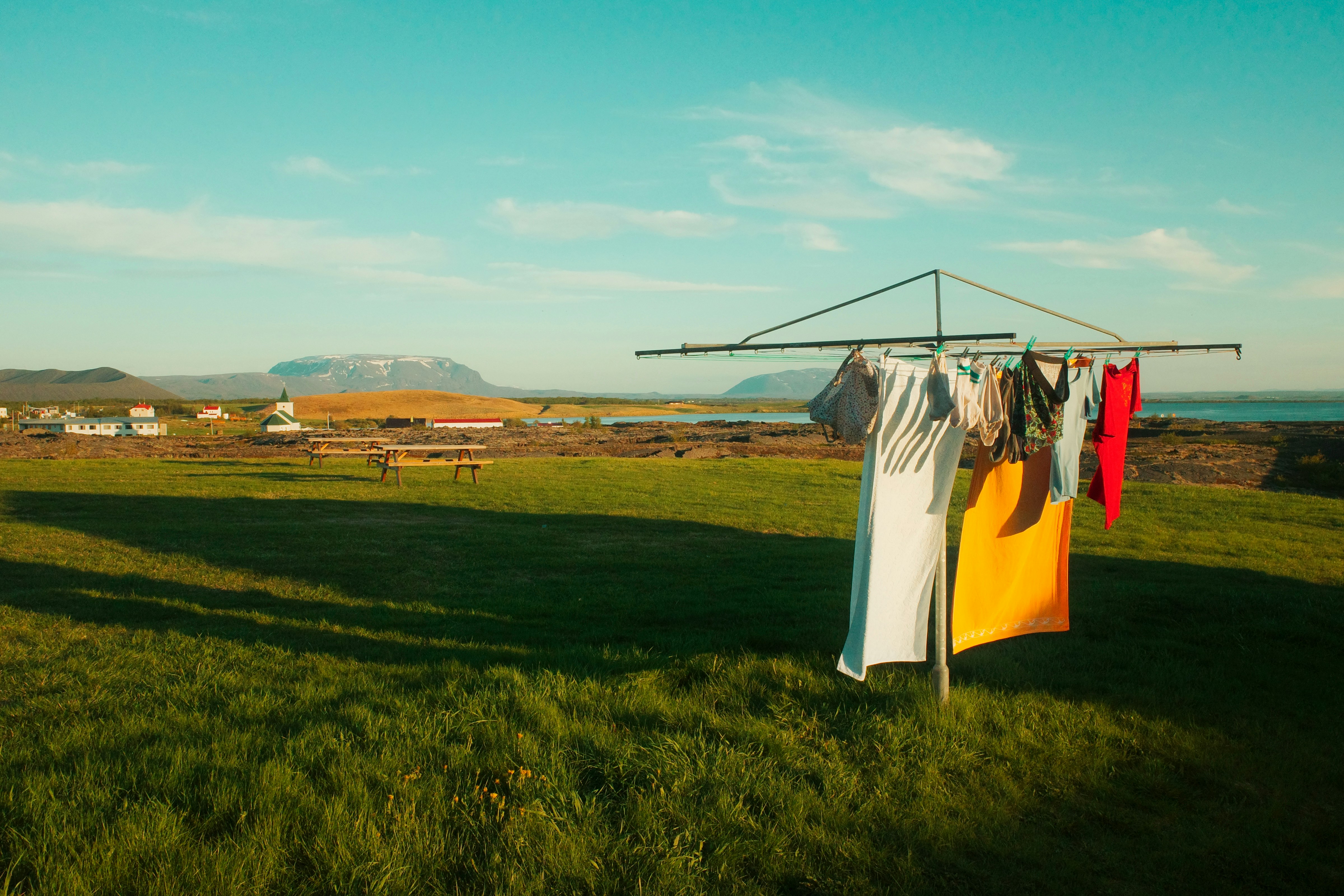 Laundry on the Windbreak: Clothesline in Open Coastal Field