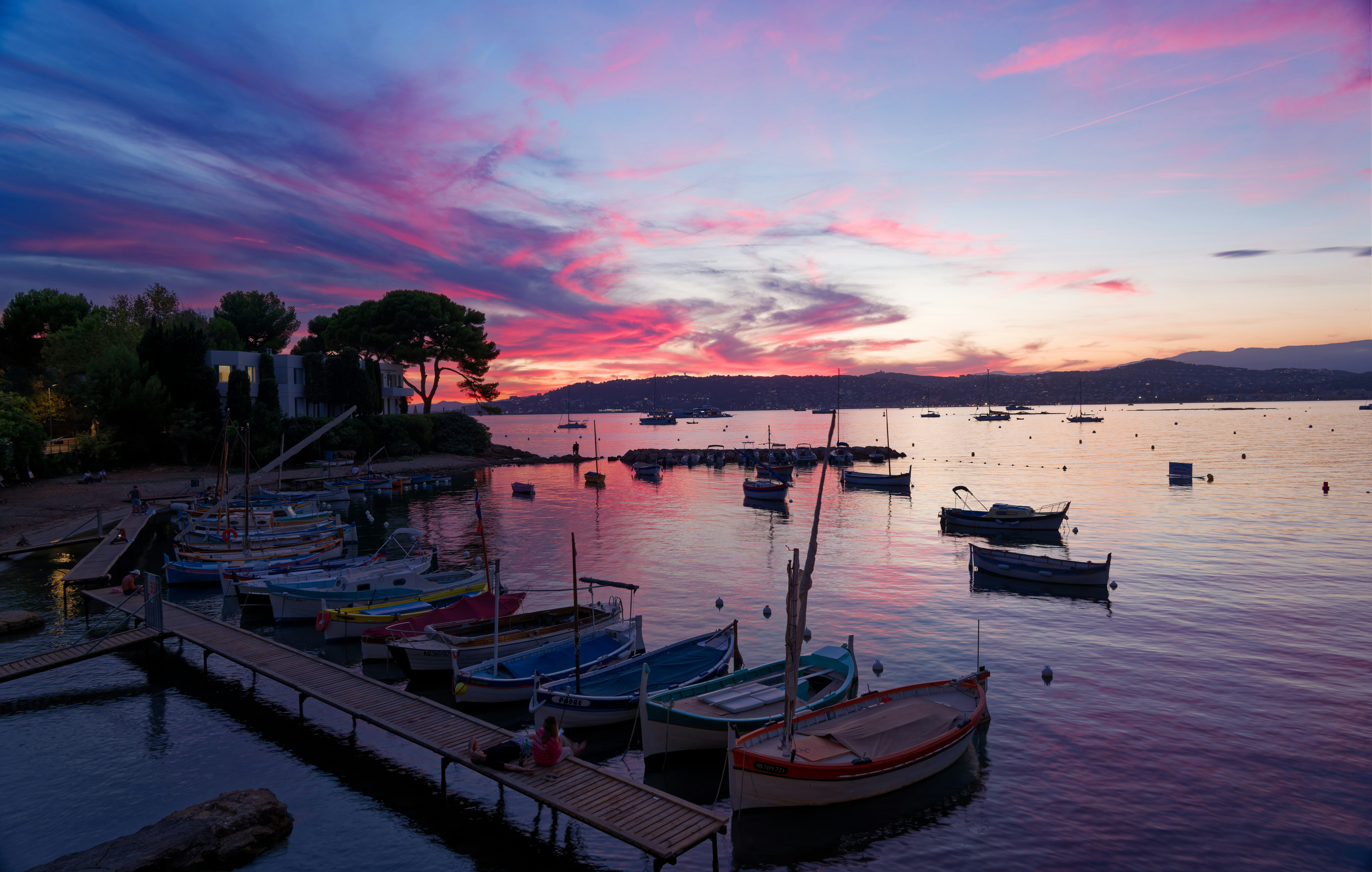 Sunset Stillness over the Marina: Boats Rest at Dusk