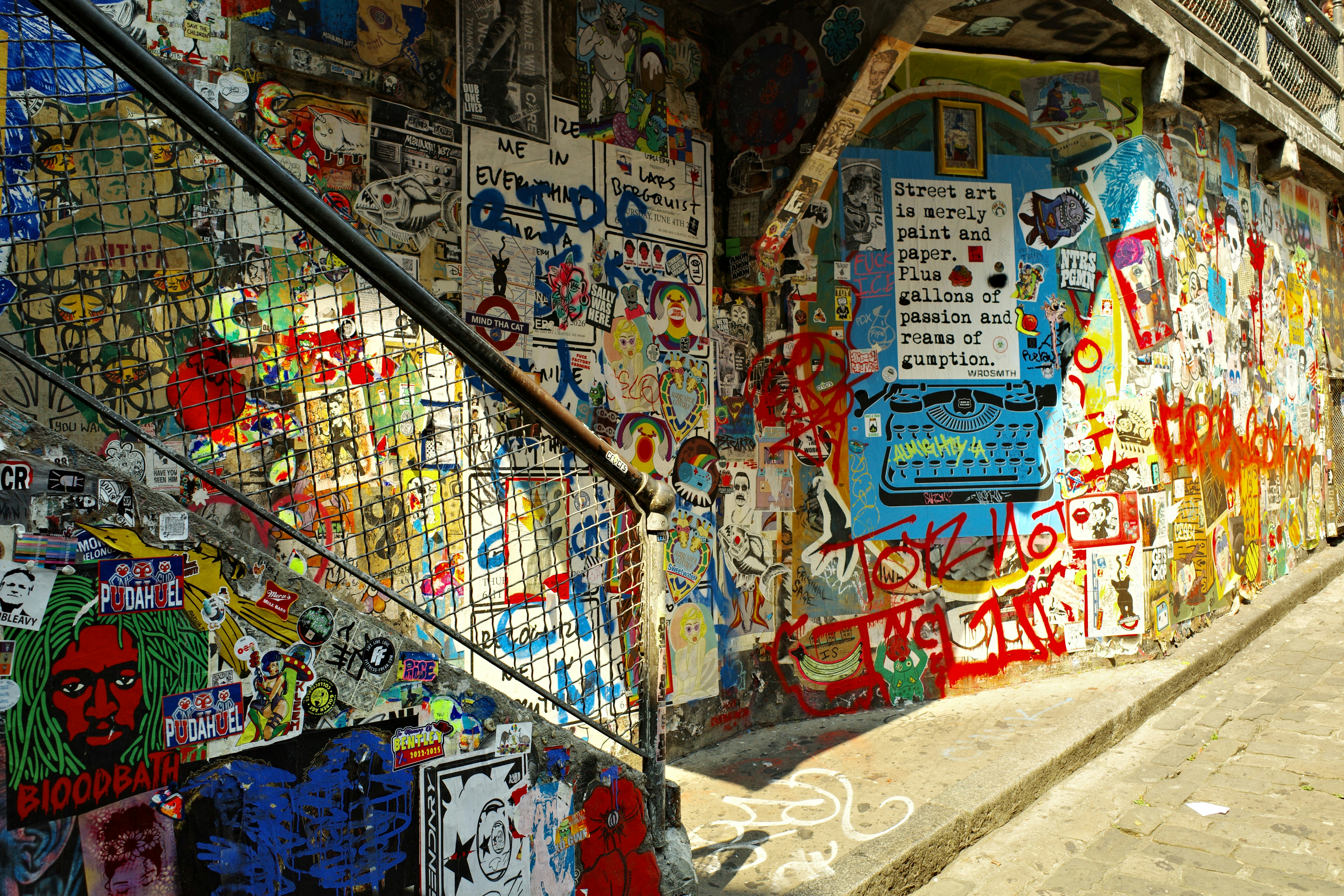 Graffiti Corridor: A Kaleidoscope of Street Art Along a Painted Staircase