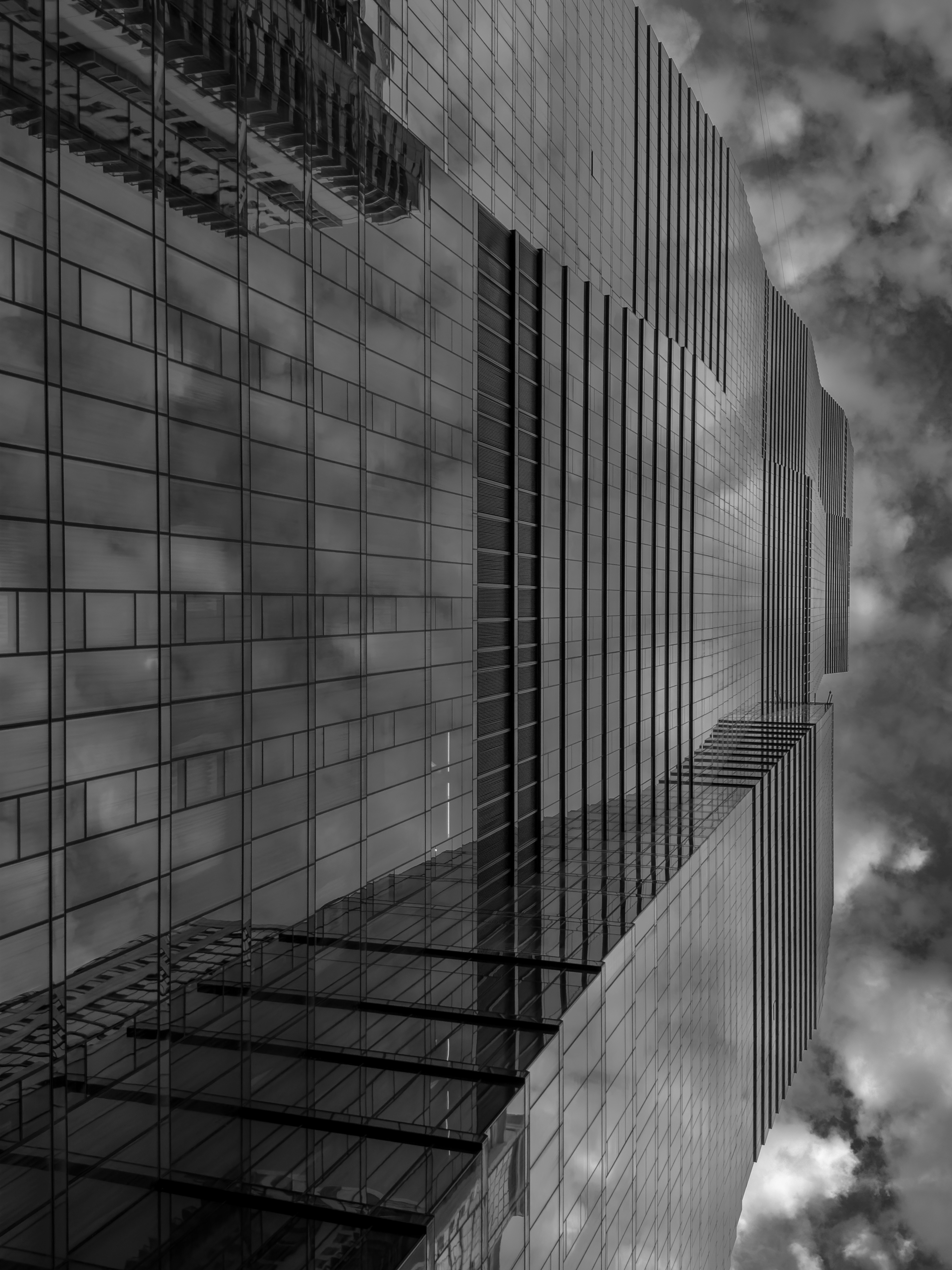 Towering Glass: A Monochrome Facade Reaching the Sky