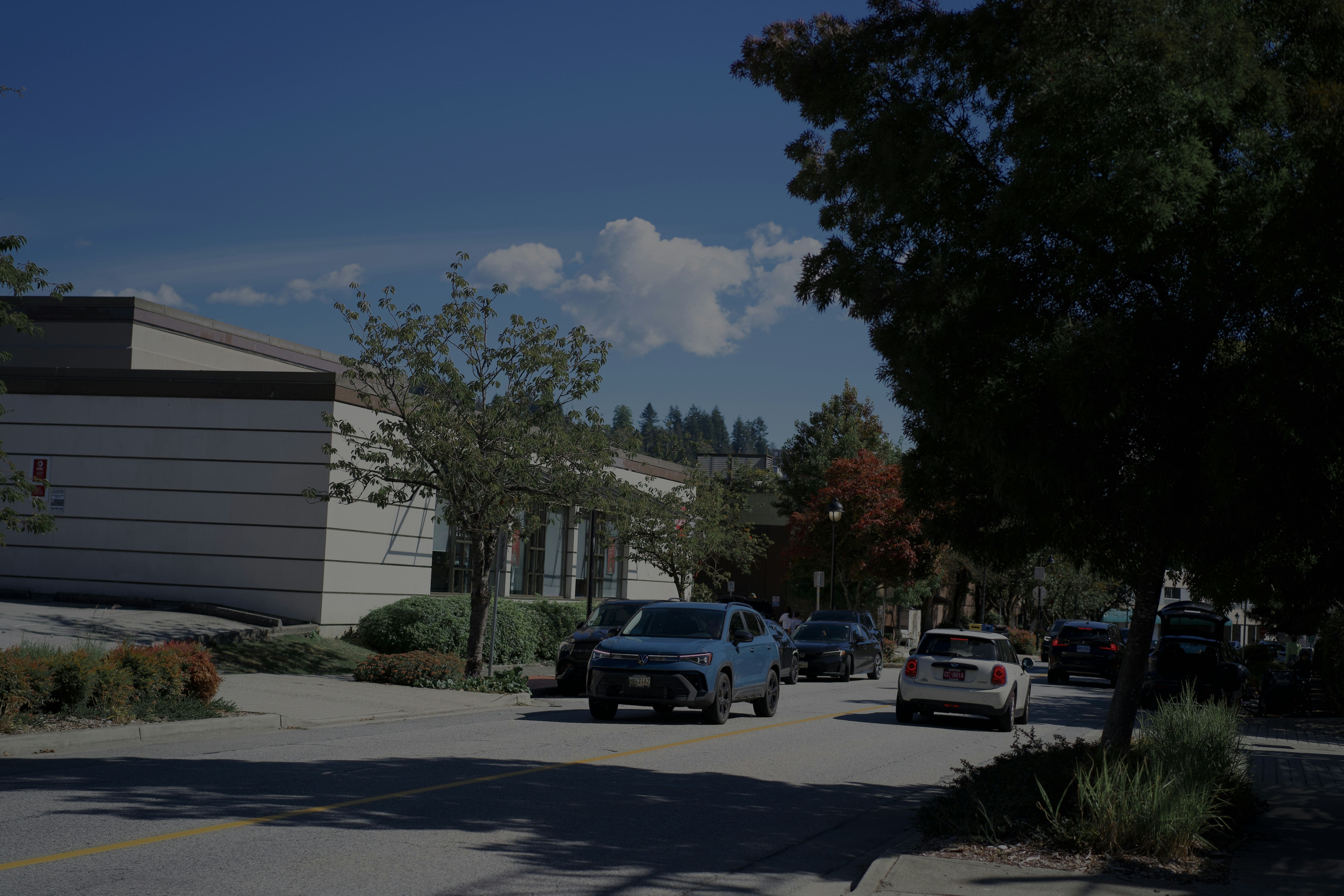 Sunlit Street, Moving Cars, and Shaded Facades