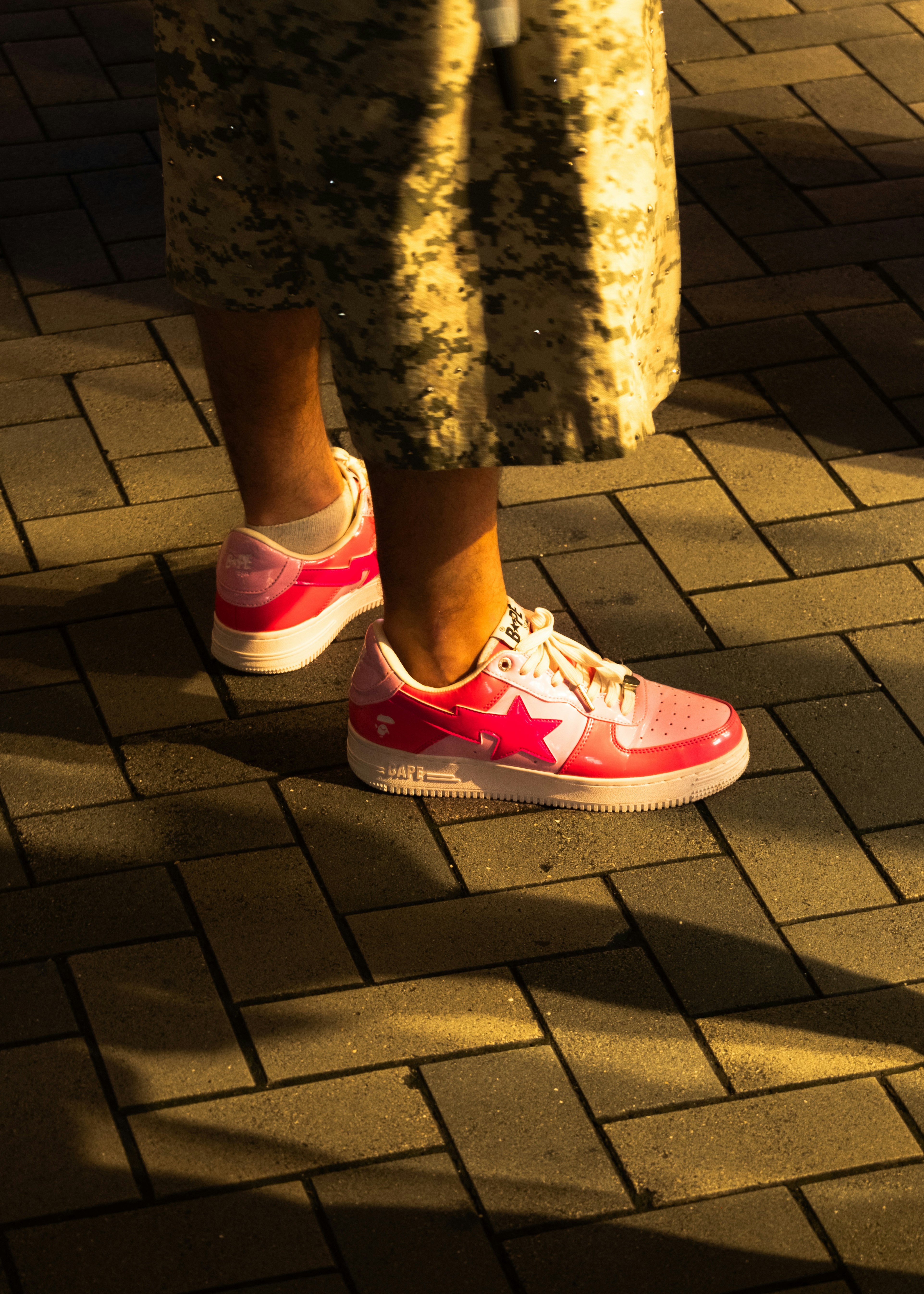 Pink Star Sneakers Meet Evening Footpath