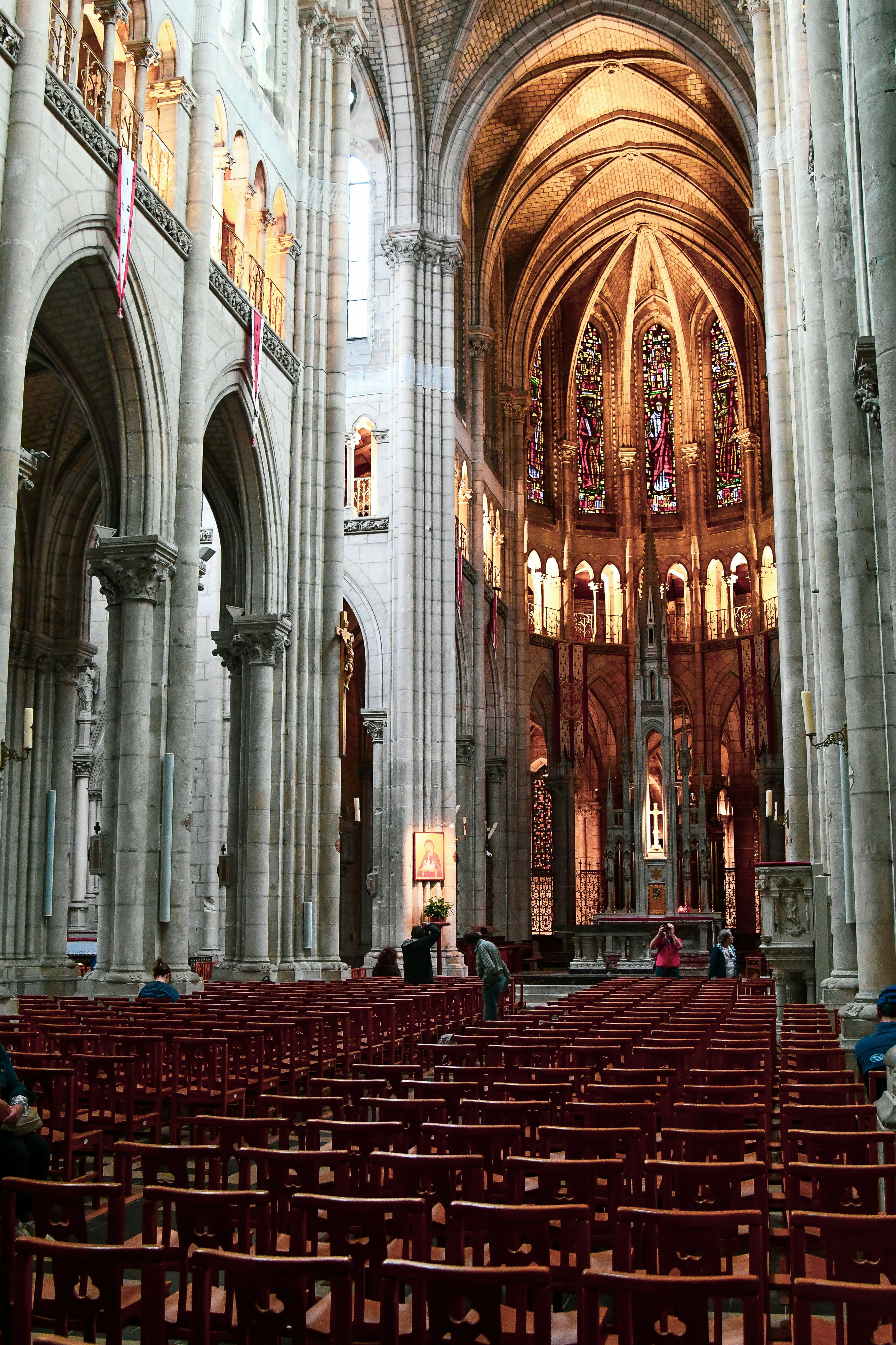 Gothic Cathedral Aisle: Light, Stone, and Velvet Silence