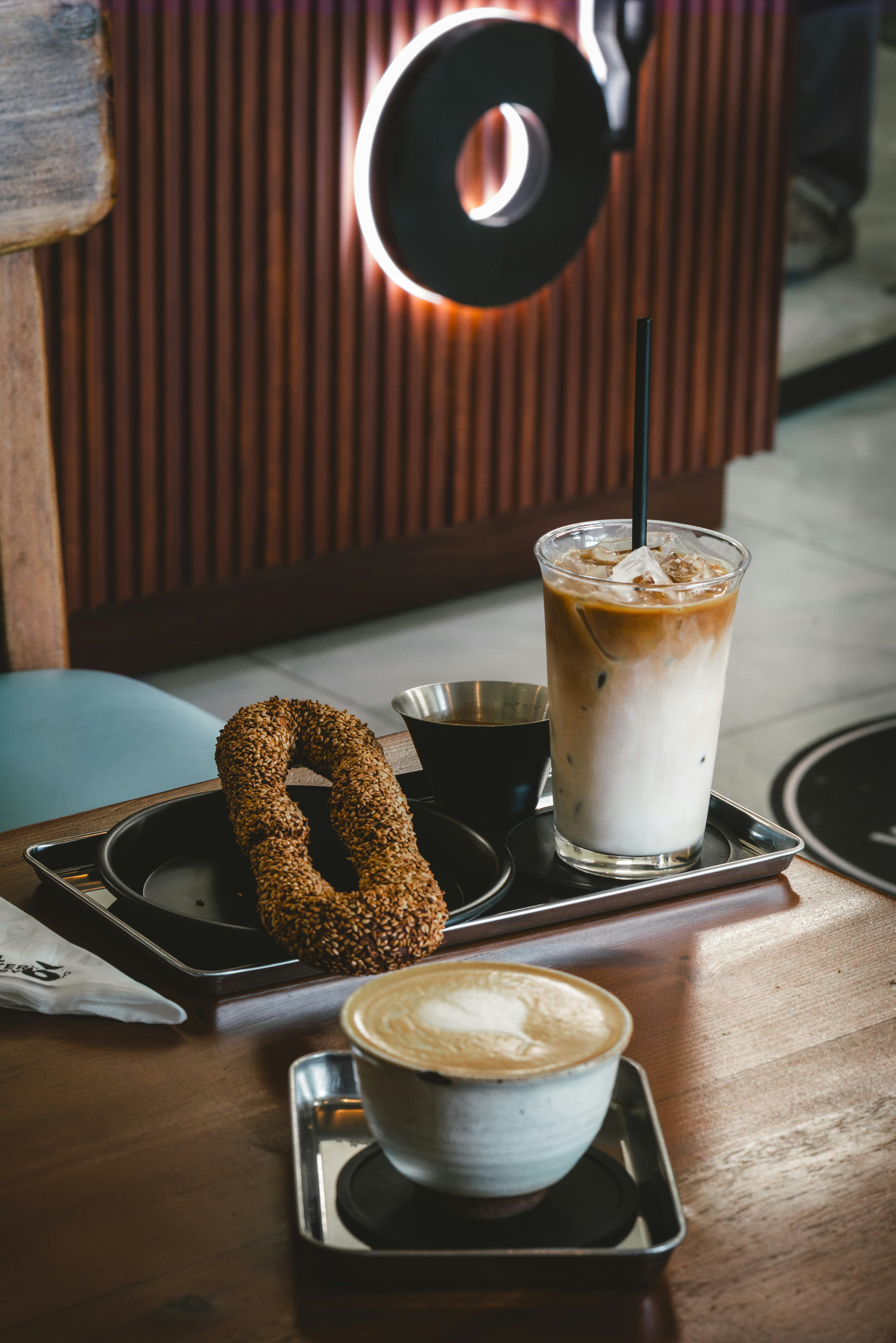 Midday Espresso and Sesame Ring at a Modern Café