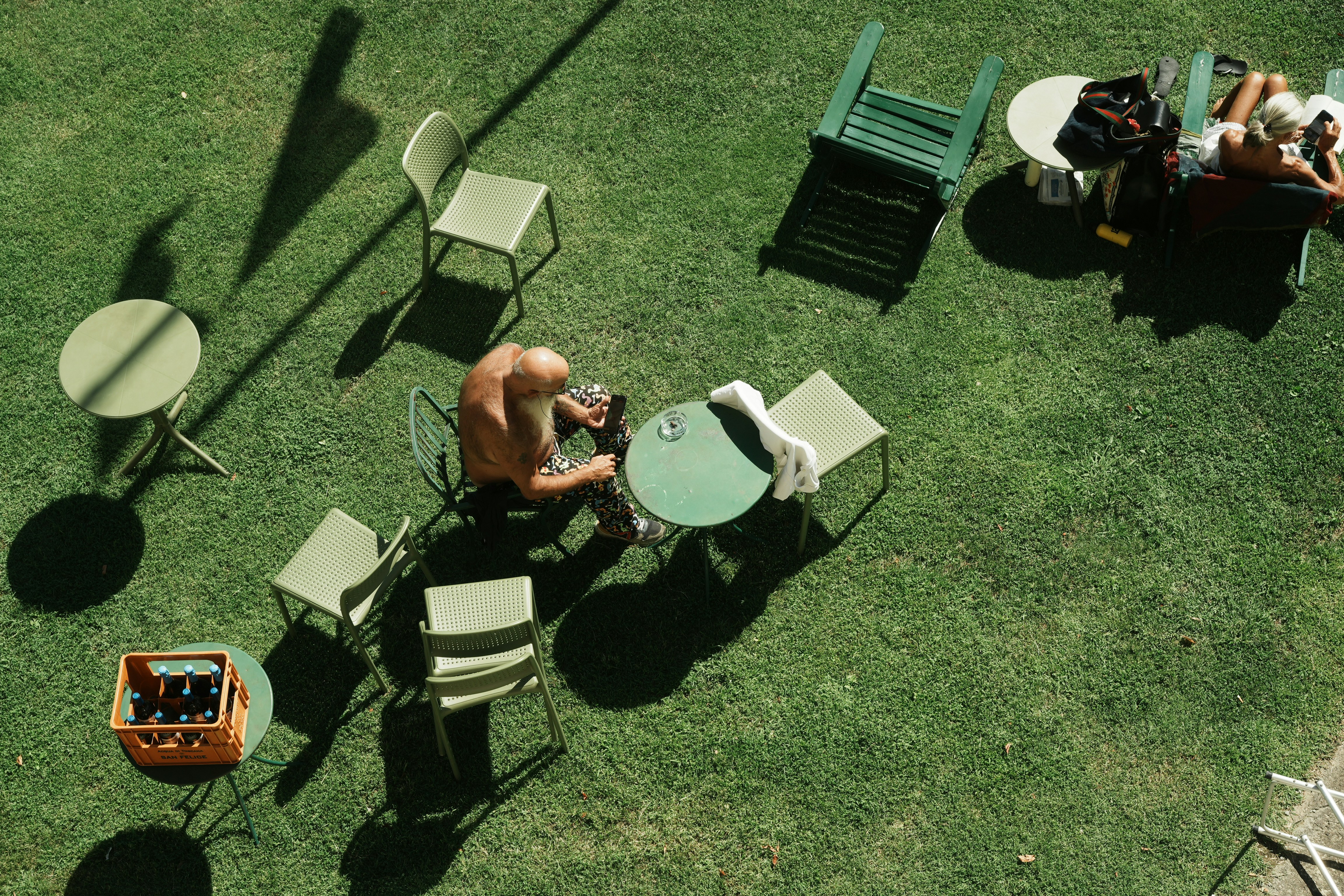 Lawnside Conversation Under Dappled Sun