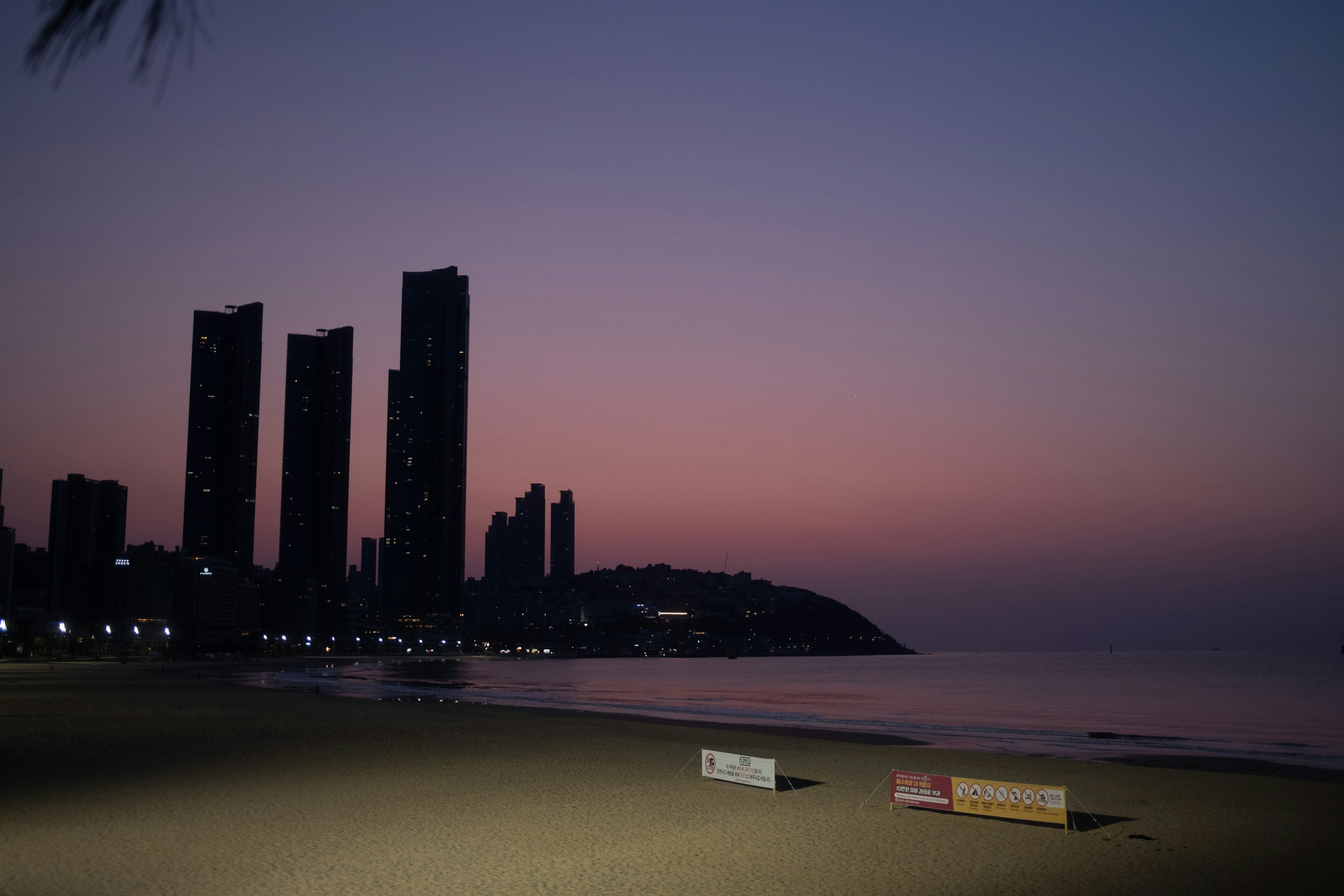 Dusk Over Quiet Shore: City Silhouettes Meet Twilight Waves