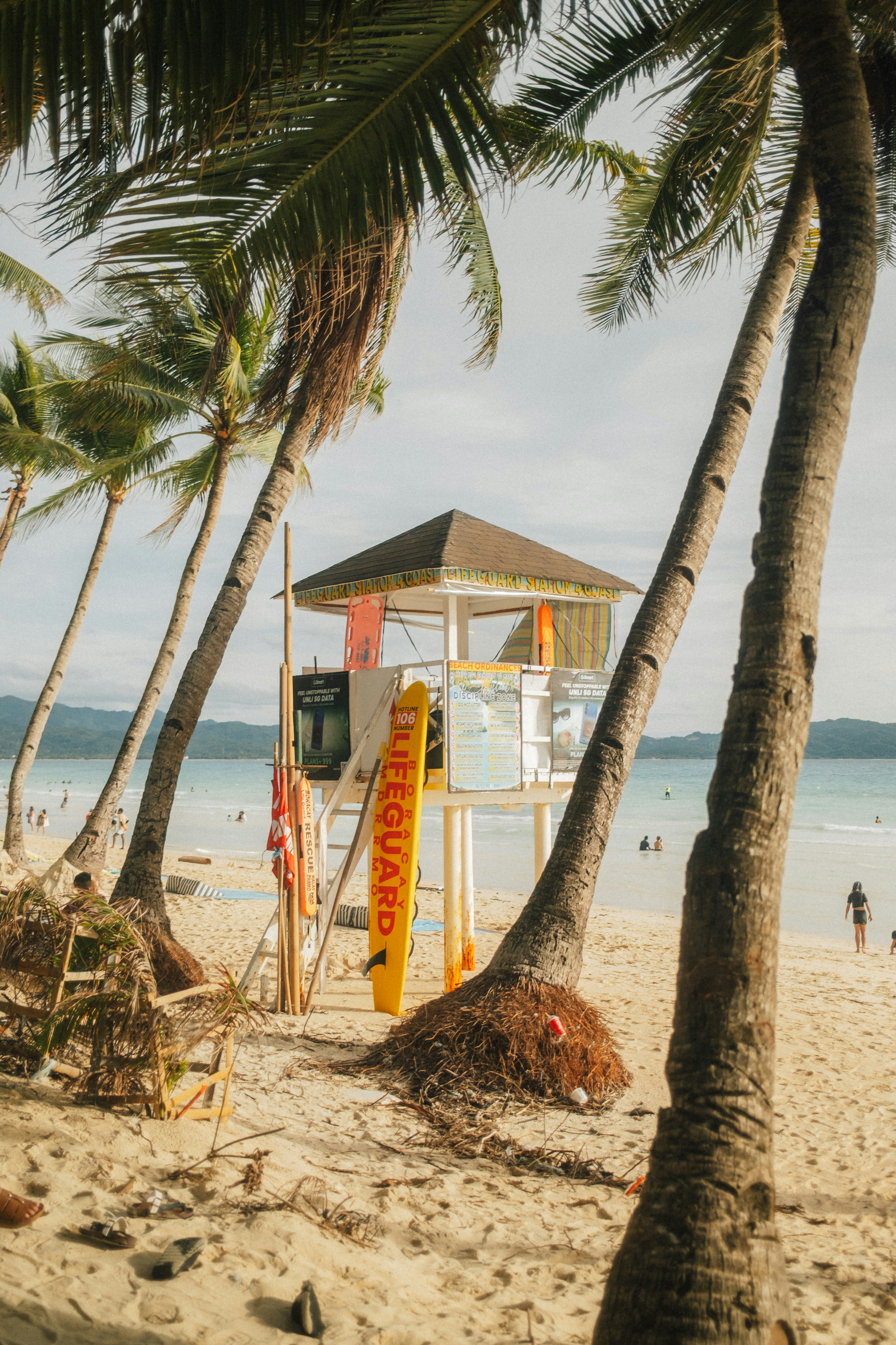 Lifeguard Pavilion Framed by Swaying Palms