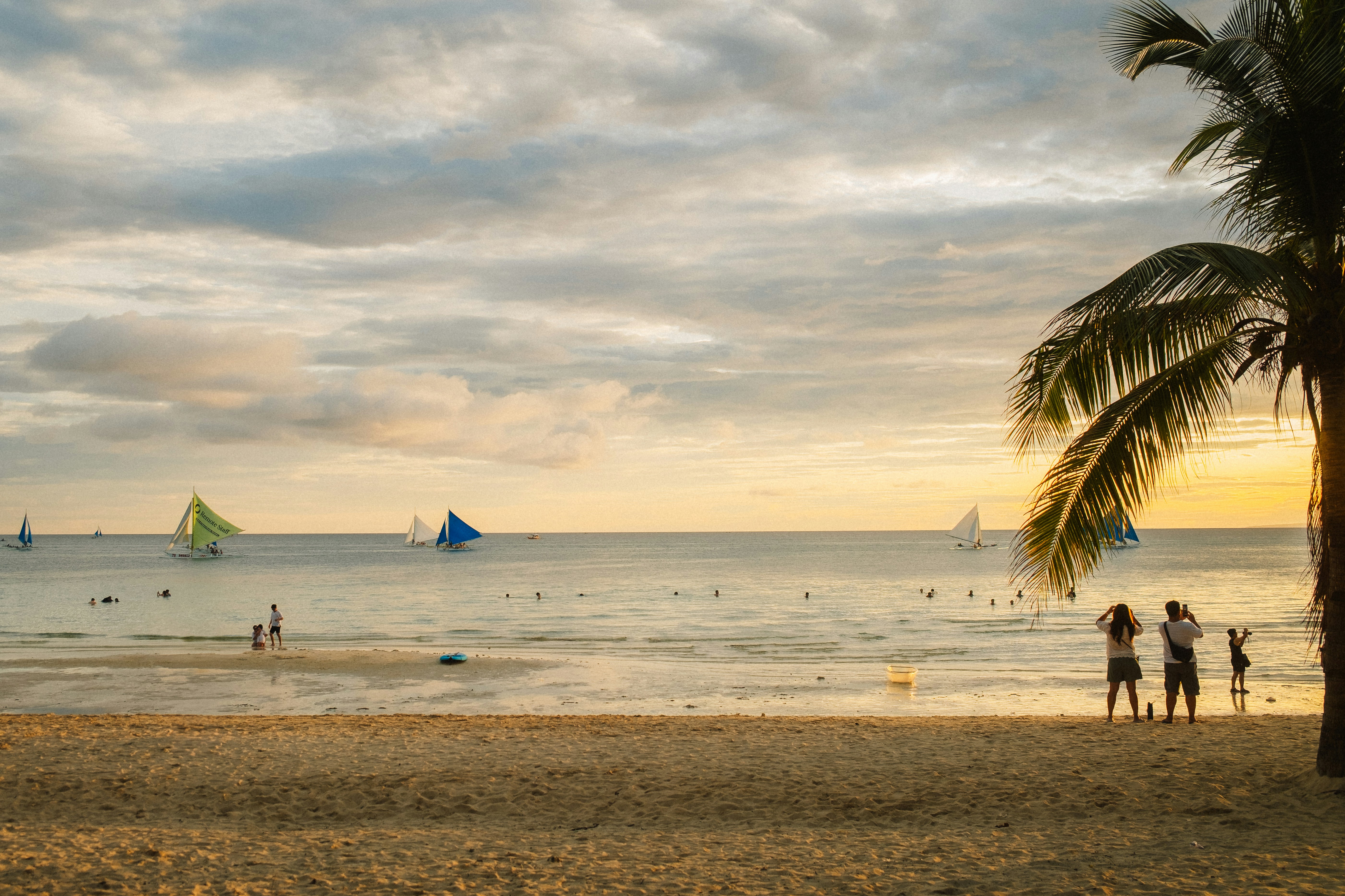 Palm Shade at Sunset: A Quiet Beach Evening