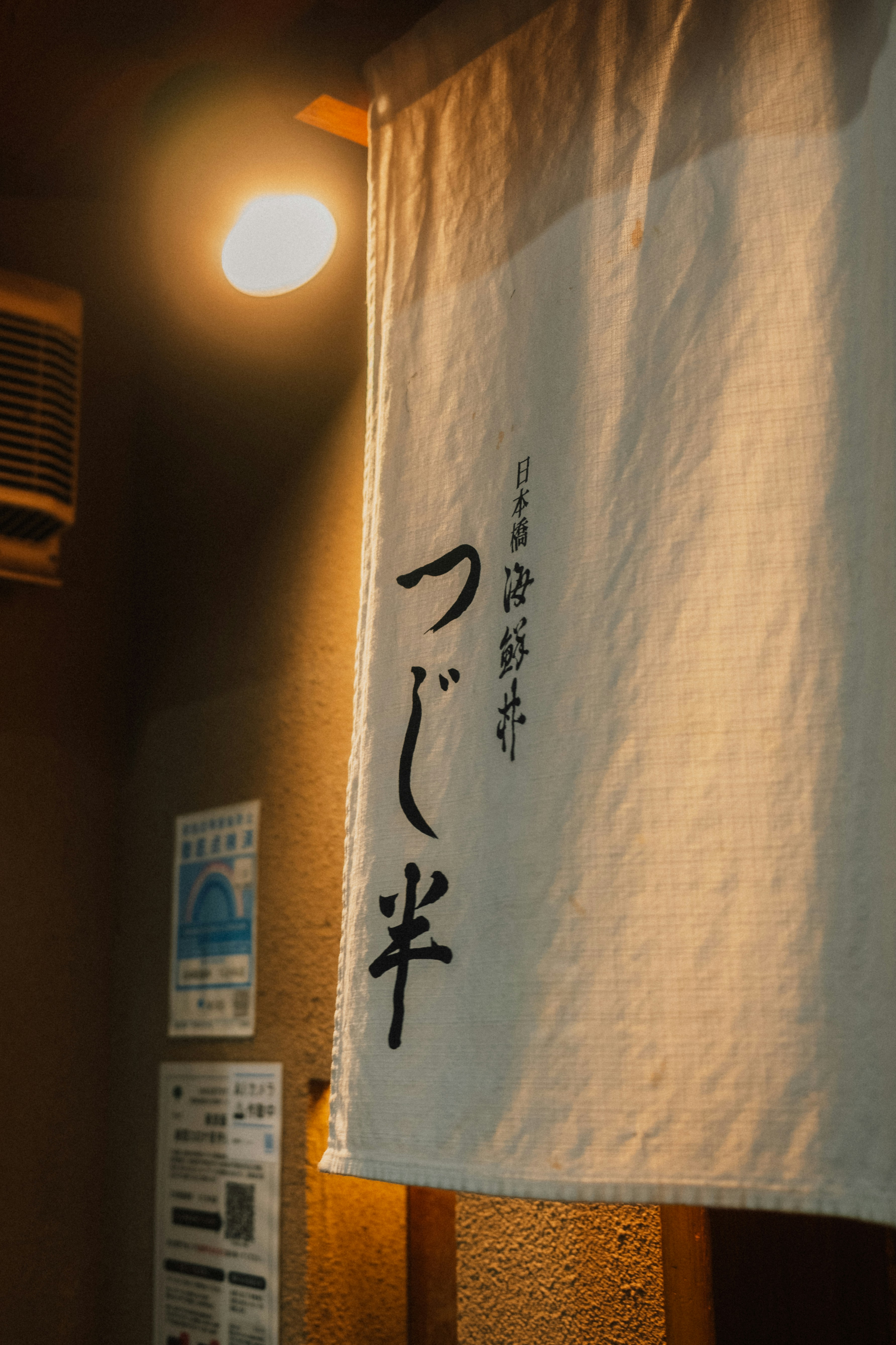 Softly Lit Curtain of Japanese Text Next to Neon Gloaming
