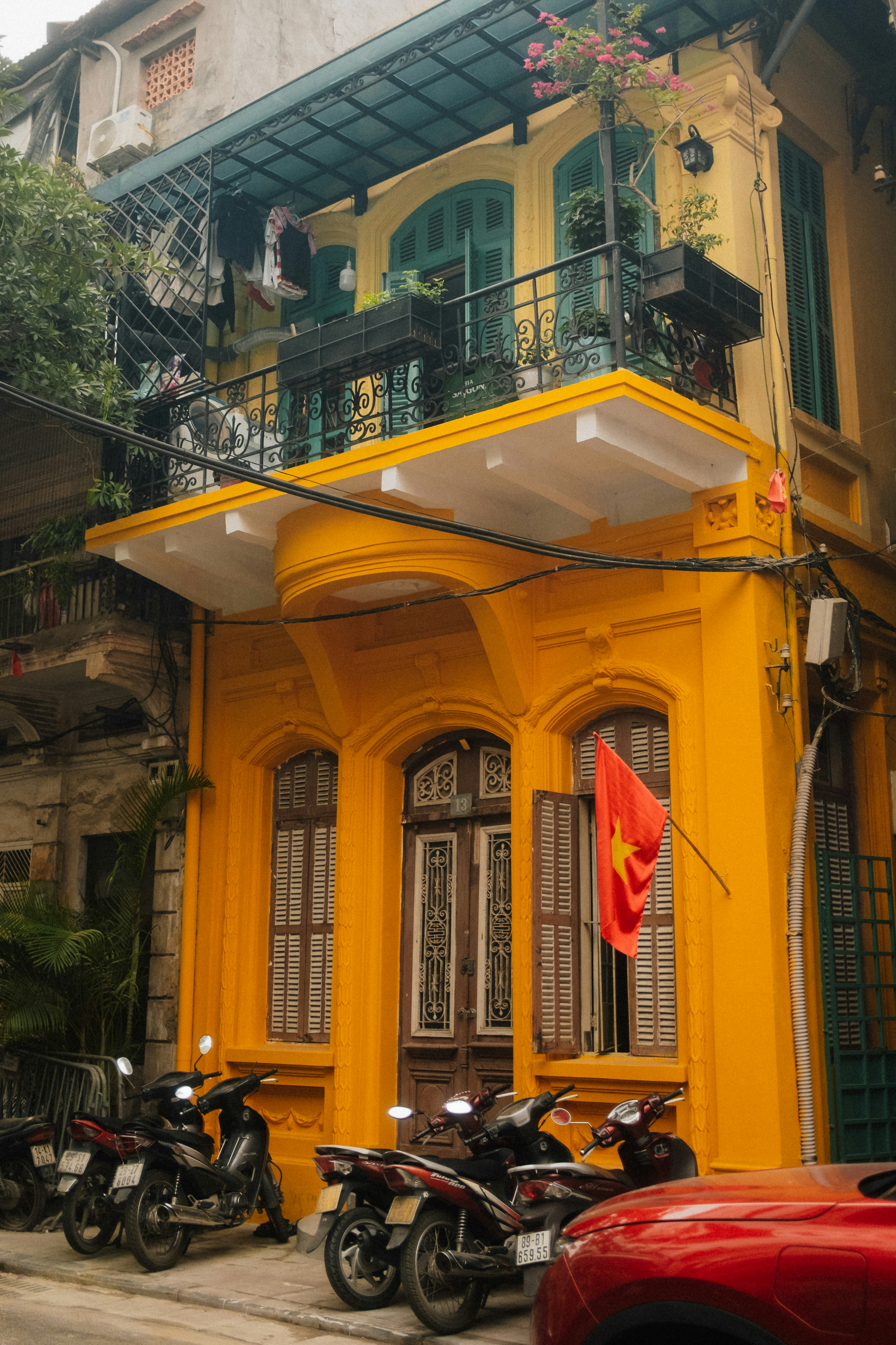 Golden Façade on a City Staircase Balcony