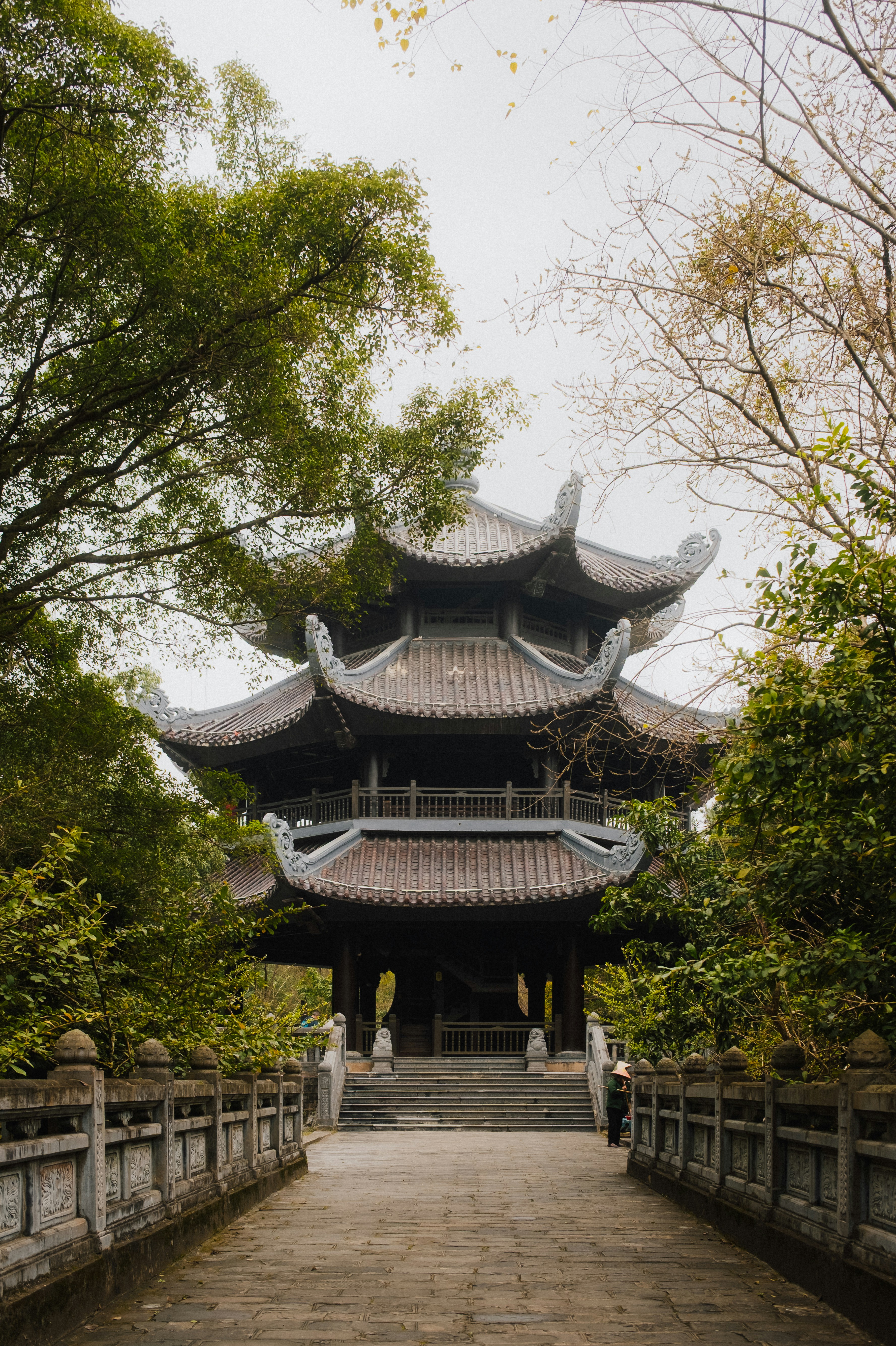 Ascending Lanterns: A Quiet Temple Tower Emerges Beyond the Path