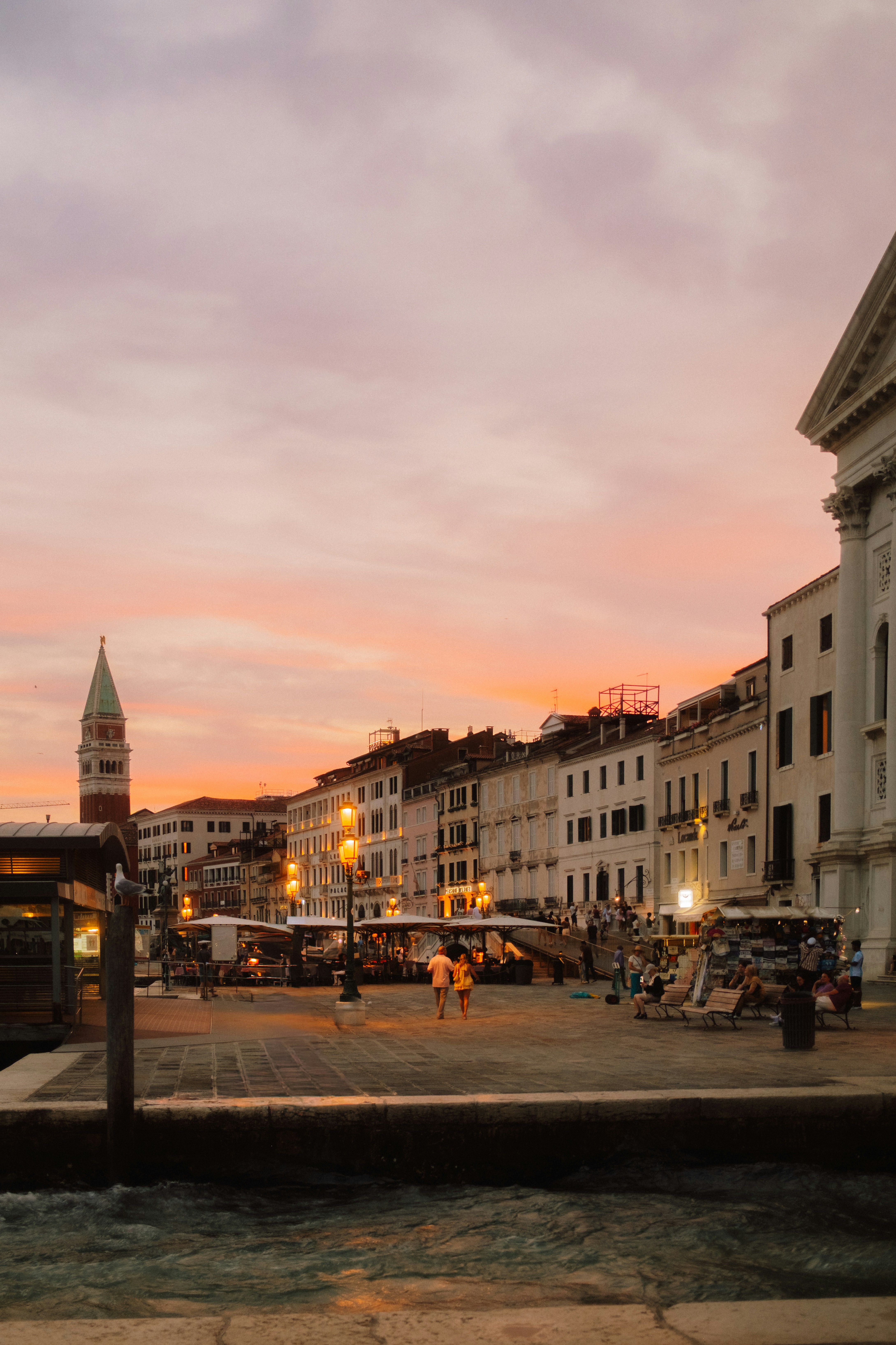 Sunset in a Venetian-style Piazza by the Canal