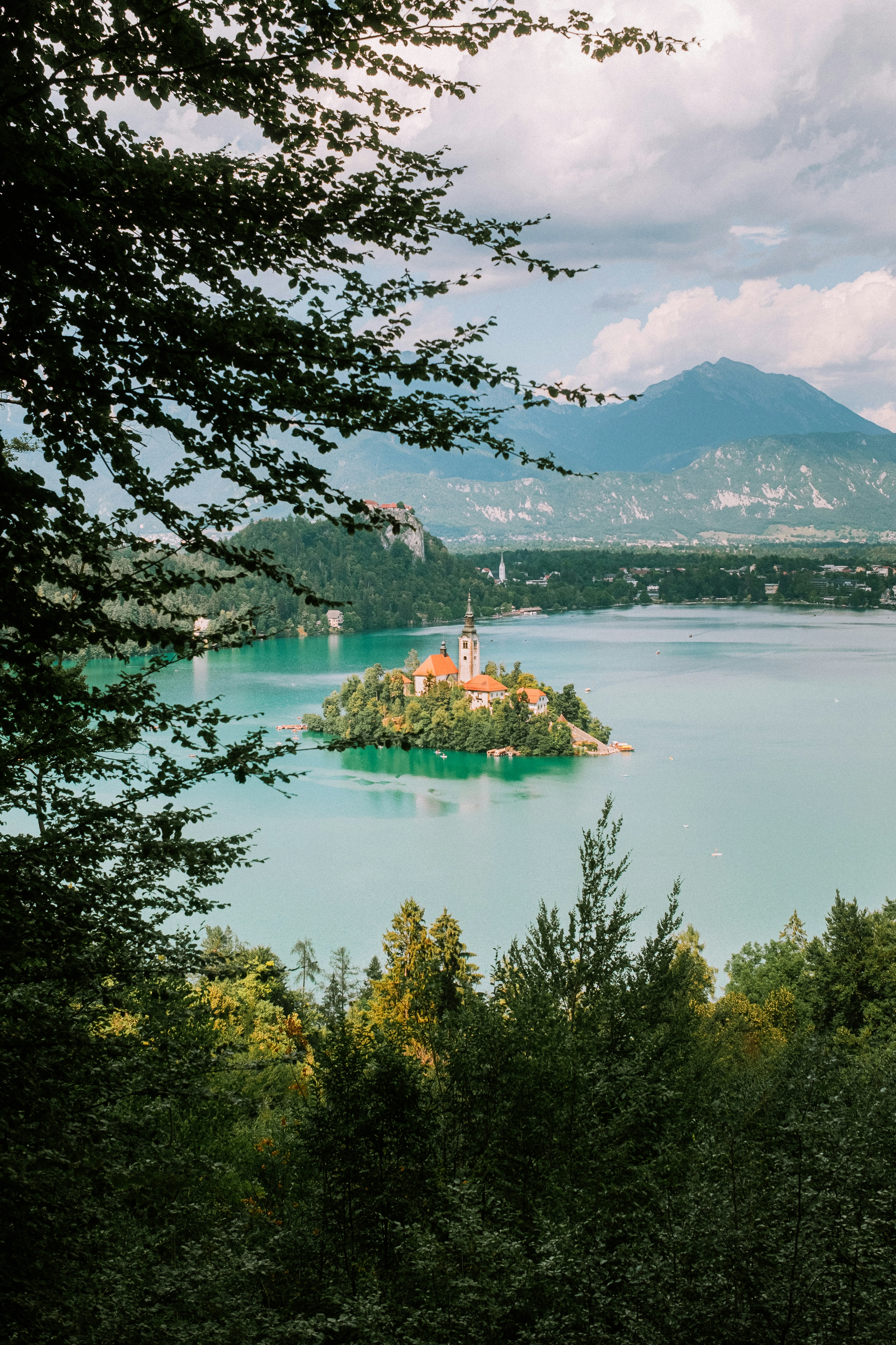 Isolated Abbey on Turquoise Lake