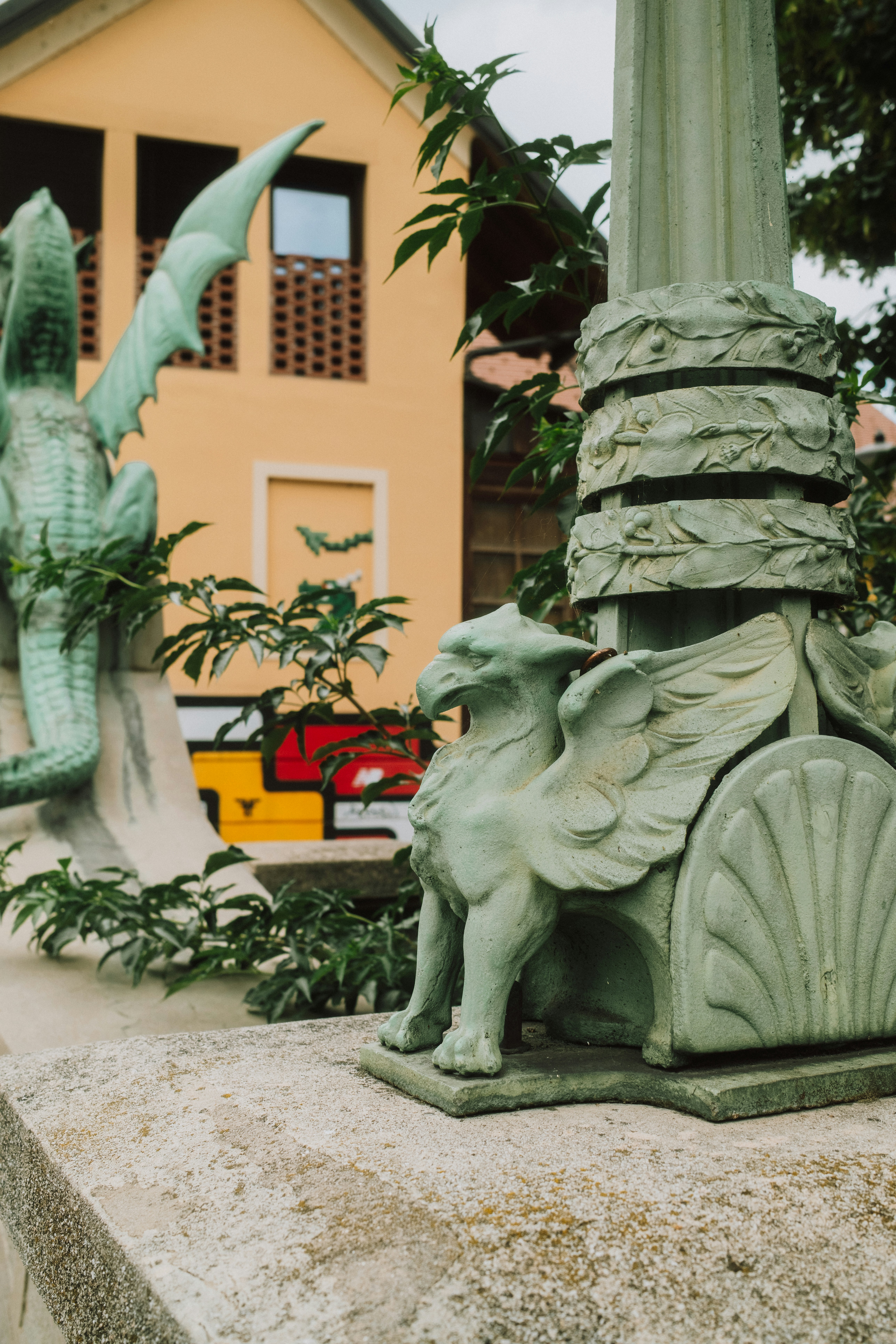 Stone Dragon Guard at a Sunlit Courtyard
