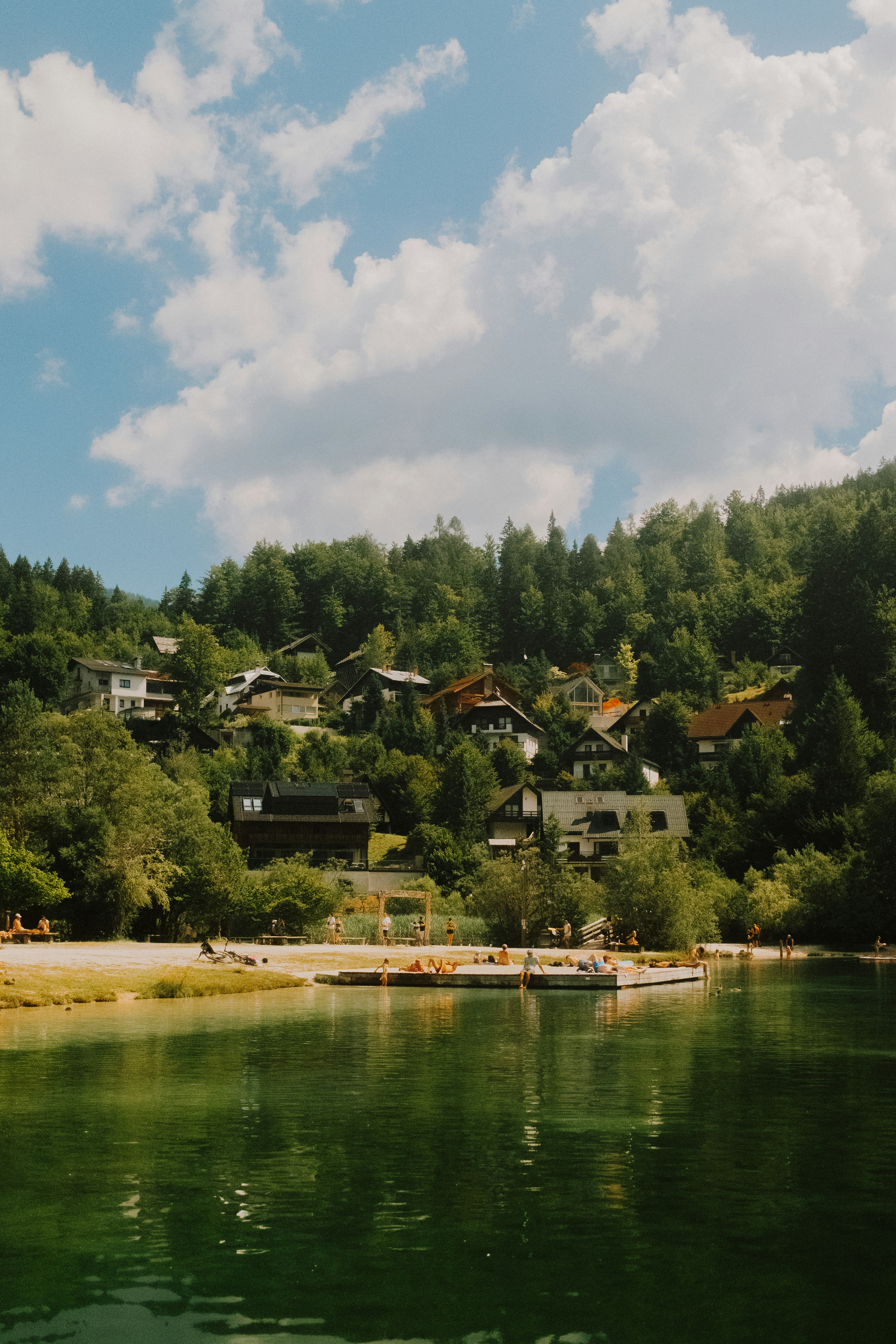 Lakeside Village Beneath a Queasy Blue Sky