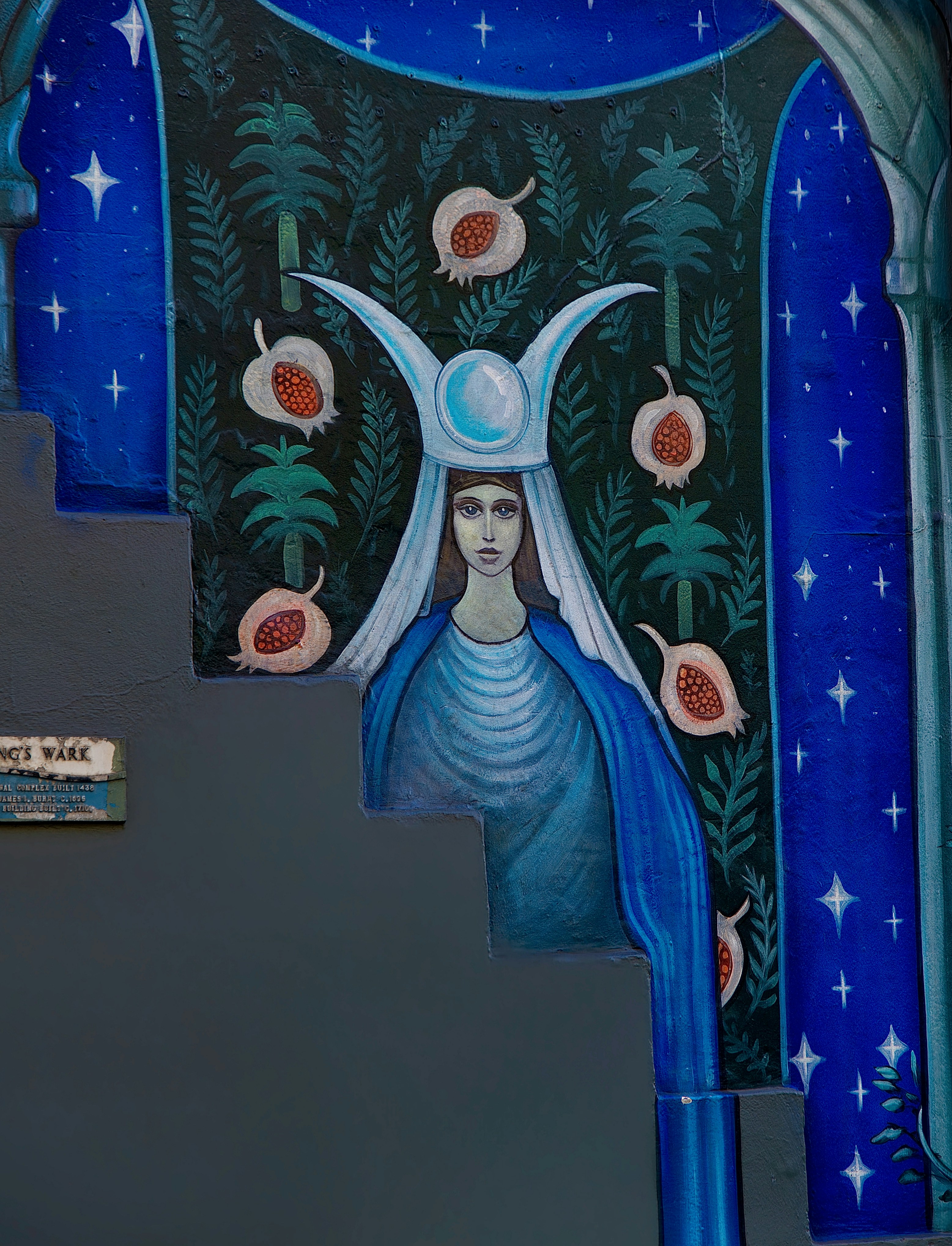 Cerulean Sentinel: A Sacred Figure Surrounded by Cosmic Foliage
