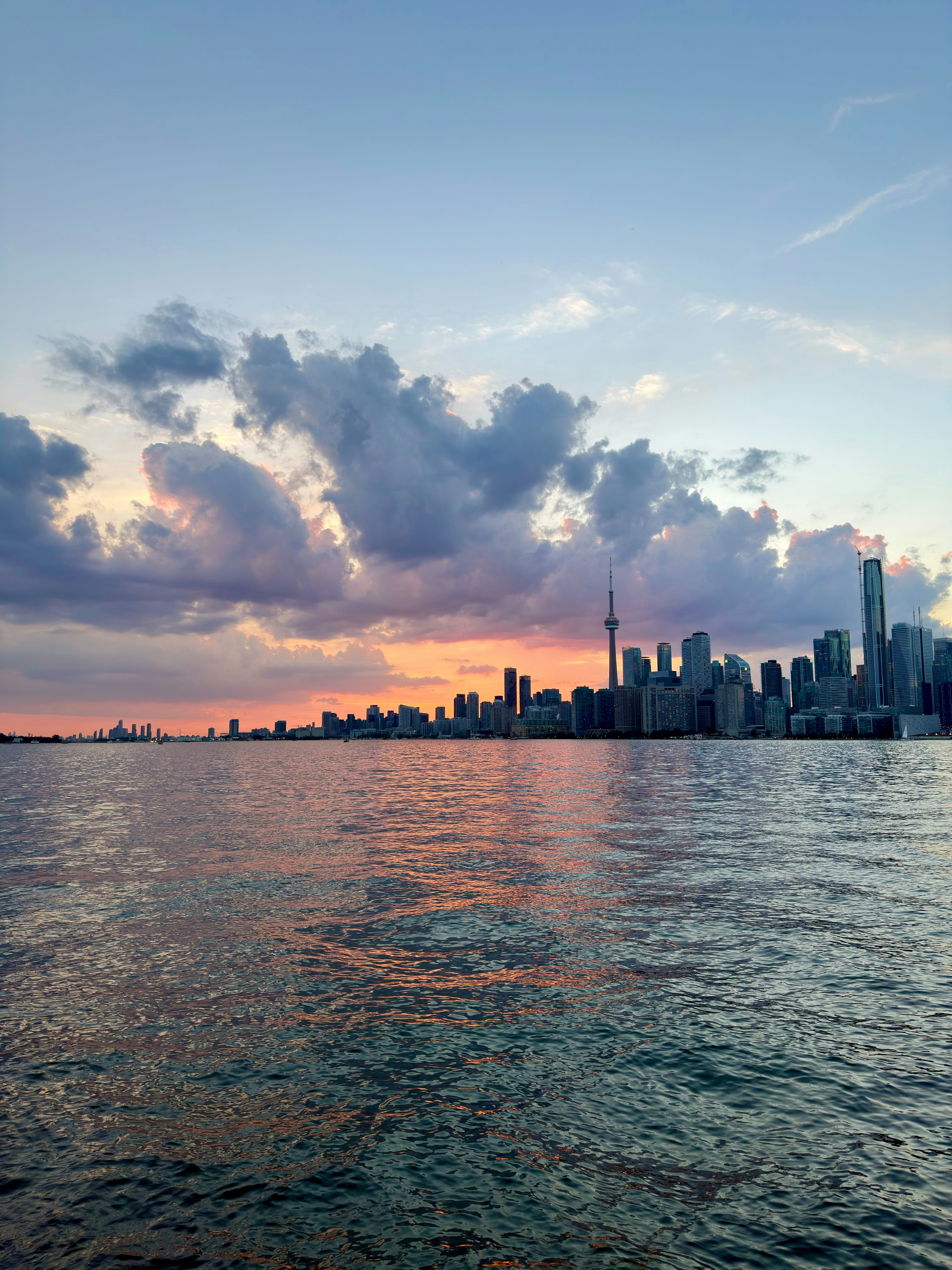 City Lights over Calm Waters at Sunset
