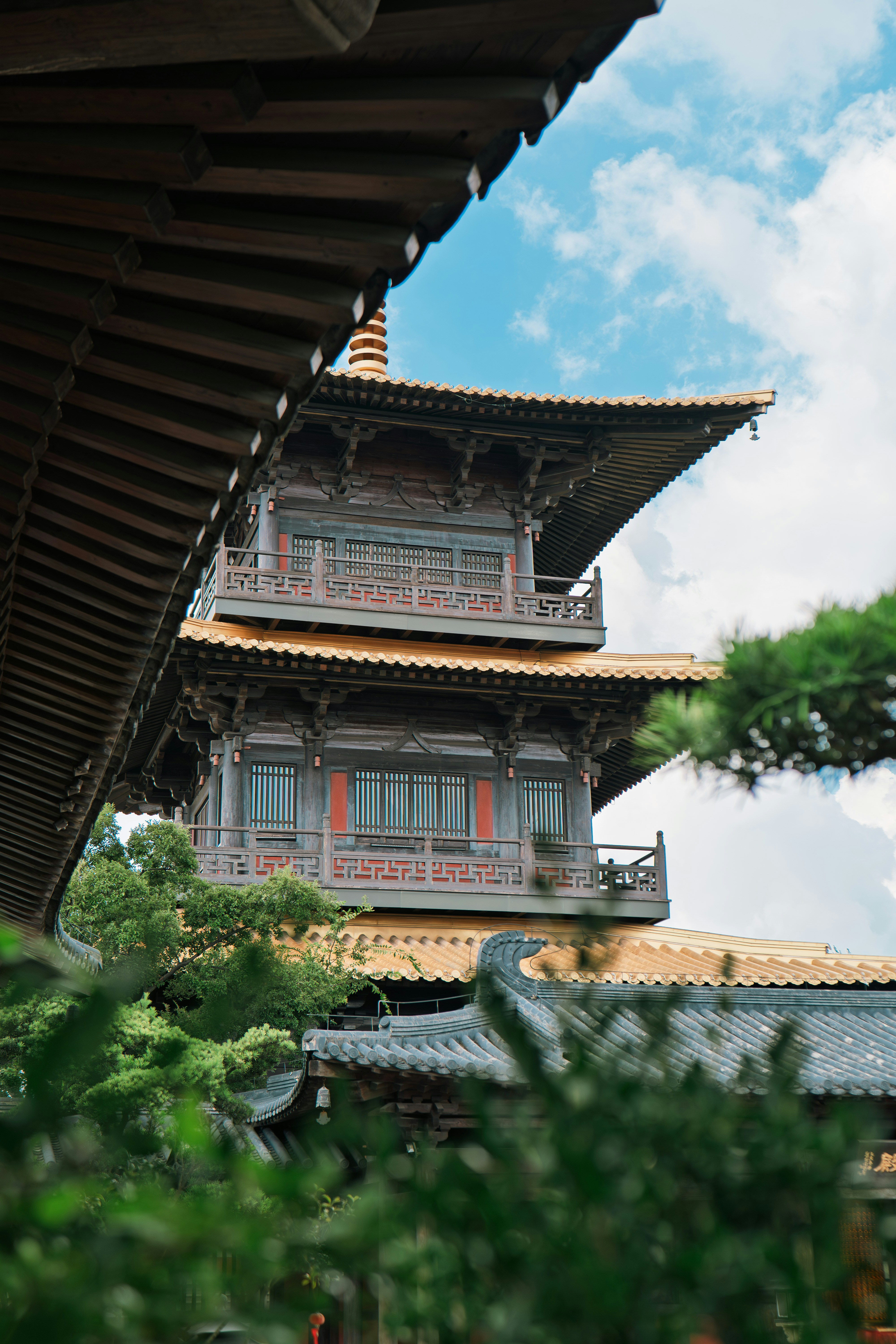 Tiered Temple Crafts: A Cornered Vista of a Traditional Chinese Pavilion