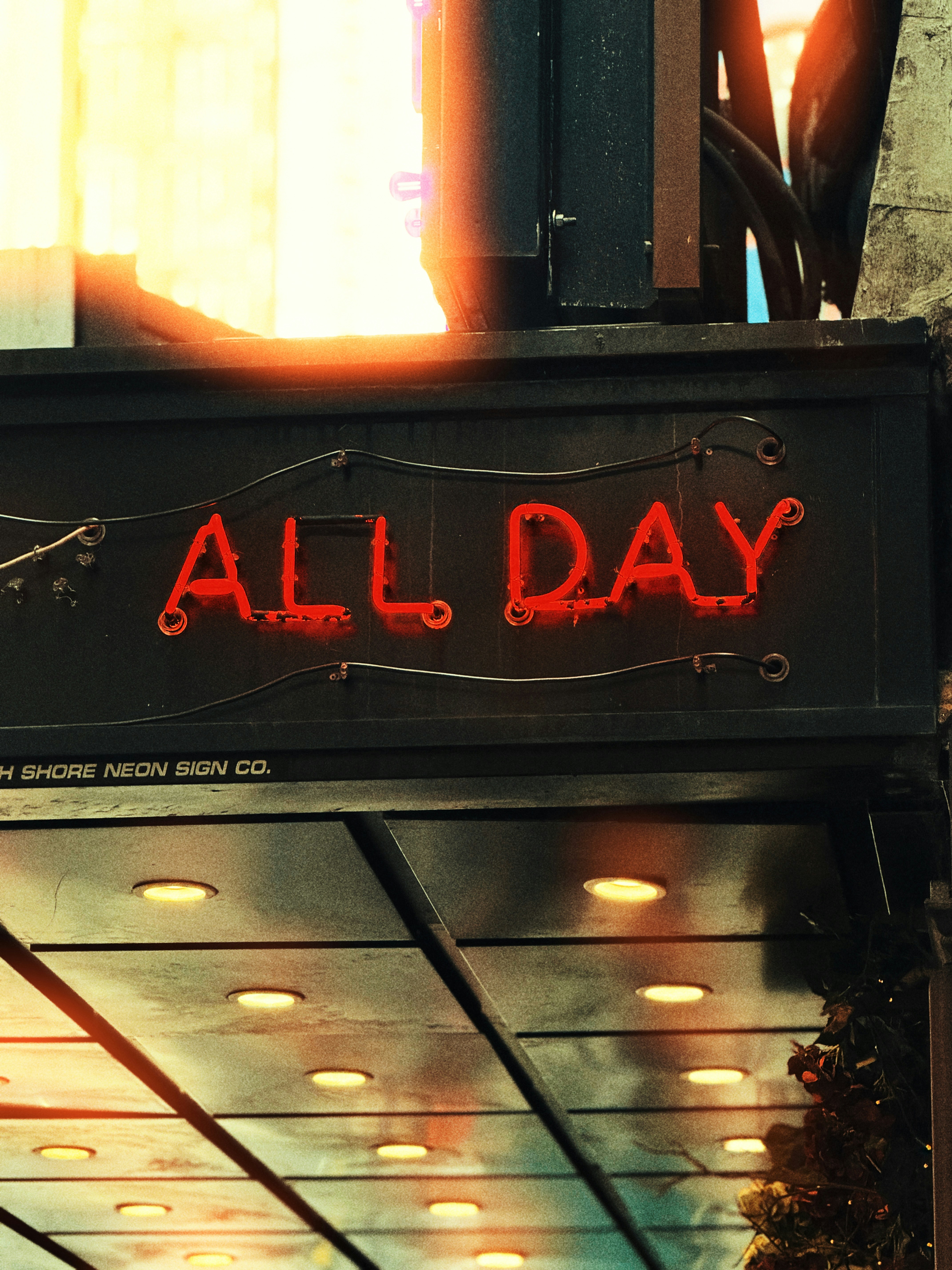 Neon Sign in the Evening Spotlight